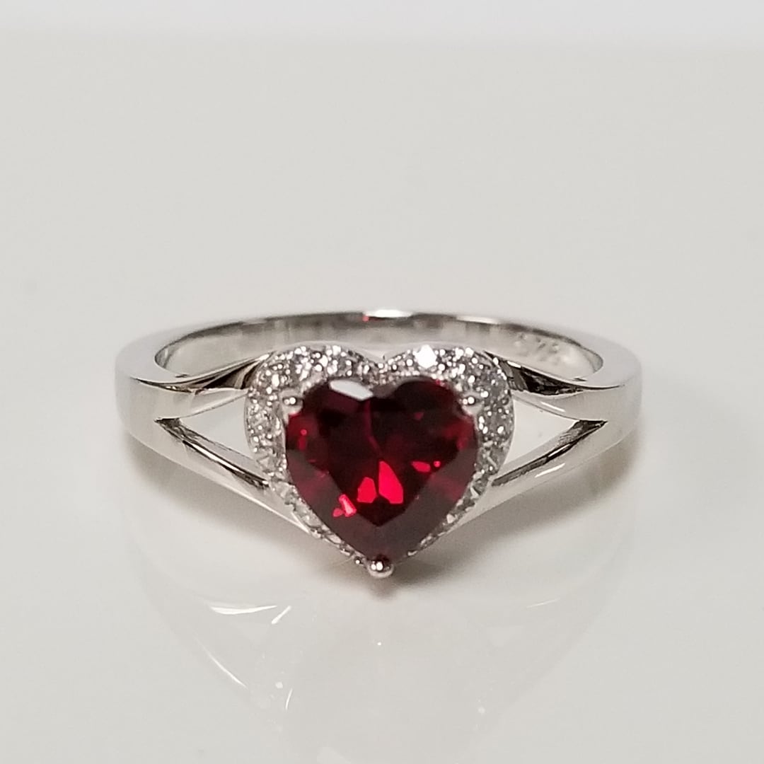 Sterling Silver 925 1ct Garnet Heart Ring Cz Diamond Ring SW4-2 - Etsy