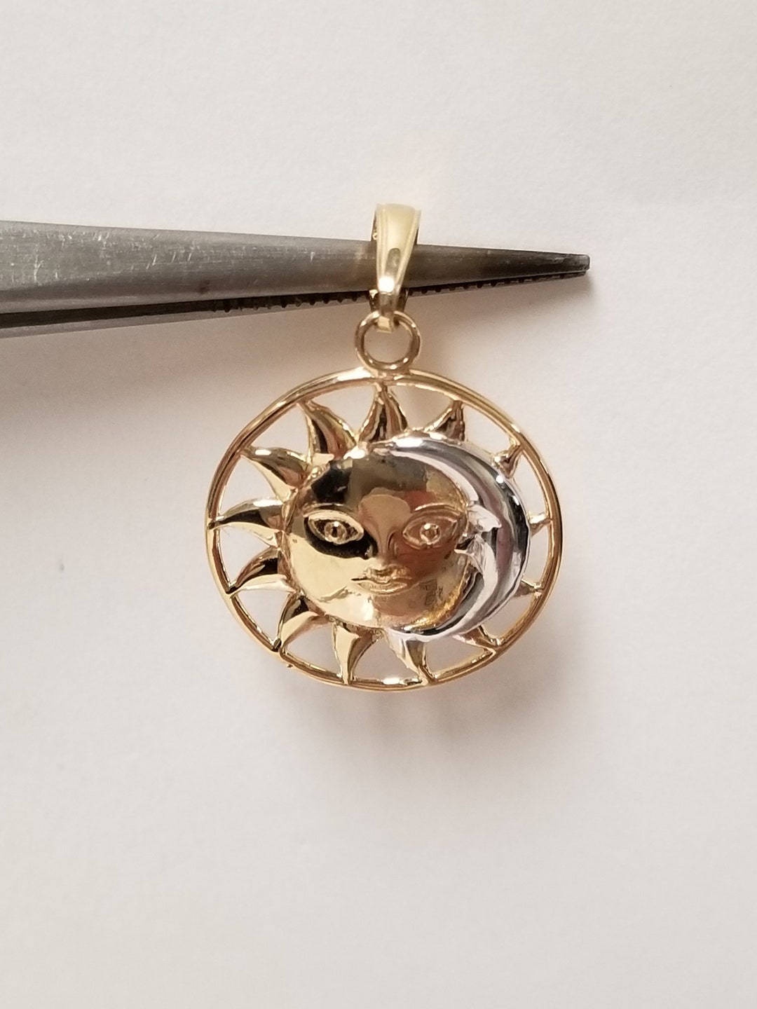 7/8" Estate 14k Yellow White Gold Sun Sunshine Moon Stars Love Space ...