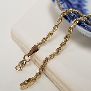 8.25 Estate 10k Yellow Gold 3mm Rope Design Diamond Cut Bracelet ...