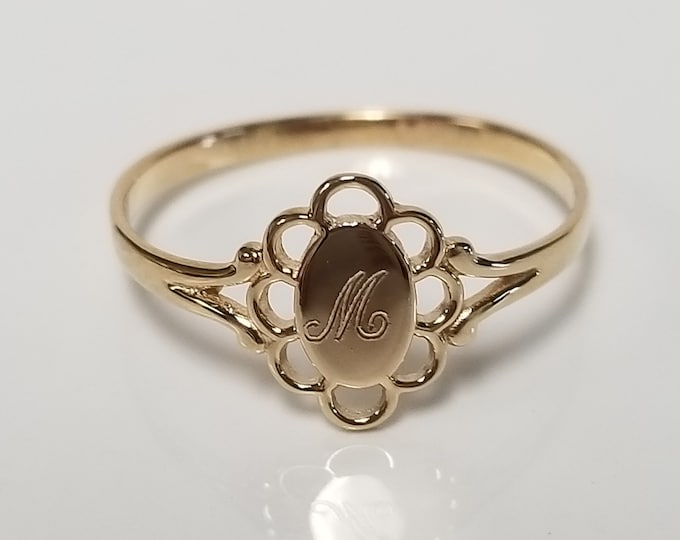 Size 3 M Sale Estate 14k Yellow Gold Monogram Cursive M Capital Heart Initial Midi Victorian ...