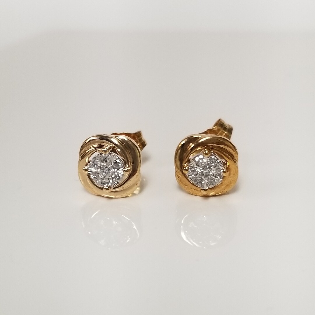 8mm 3/8" Estate 10k Yellow White Gold .15ct Diamond Studs Flower ...