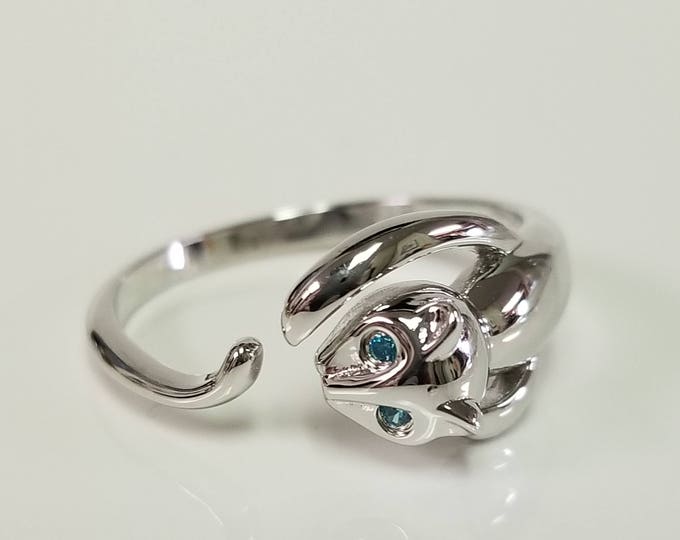 Estate Sterling Silver 925 Cat Blue Topaz Eyes Chasing Tail Design Ring ...