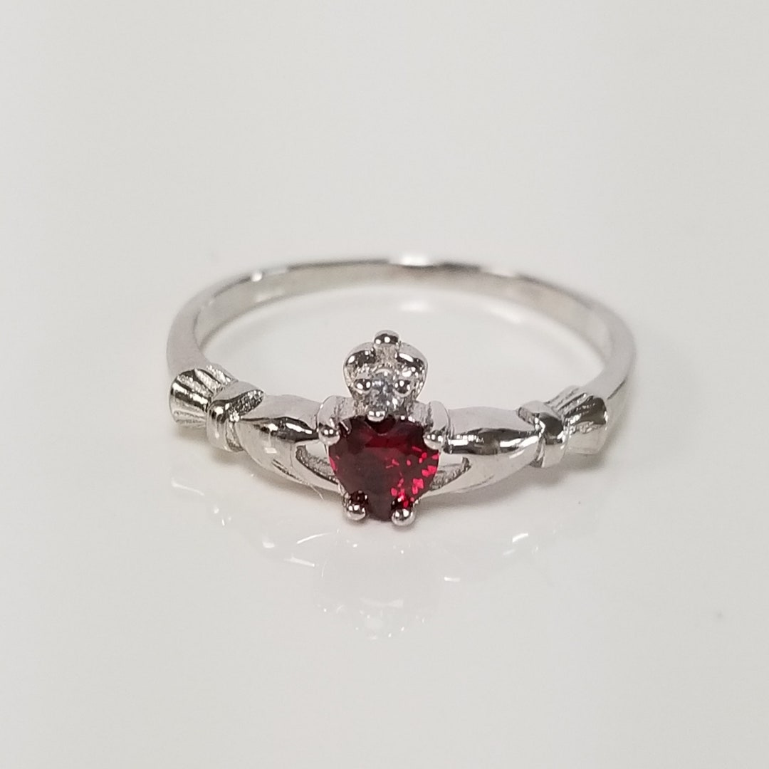 Estate Sterling Silver 925 Heart Garnet Baby Midi Baptism Ring Irish ...
