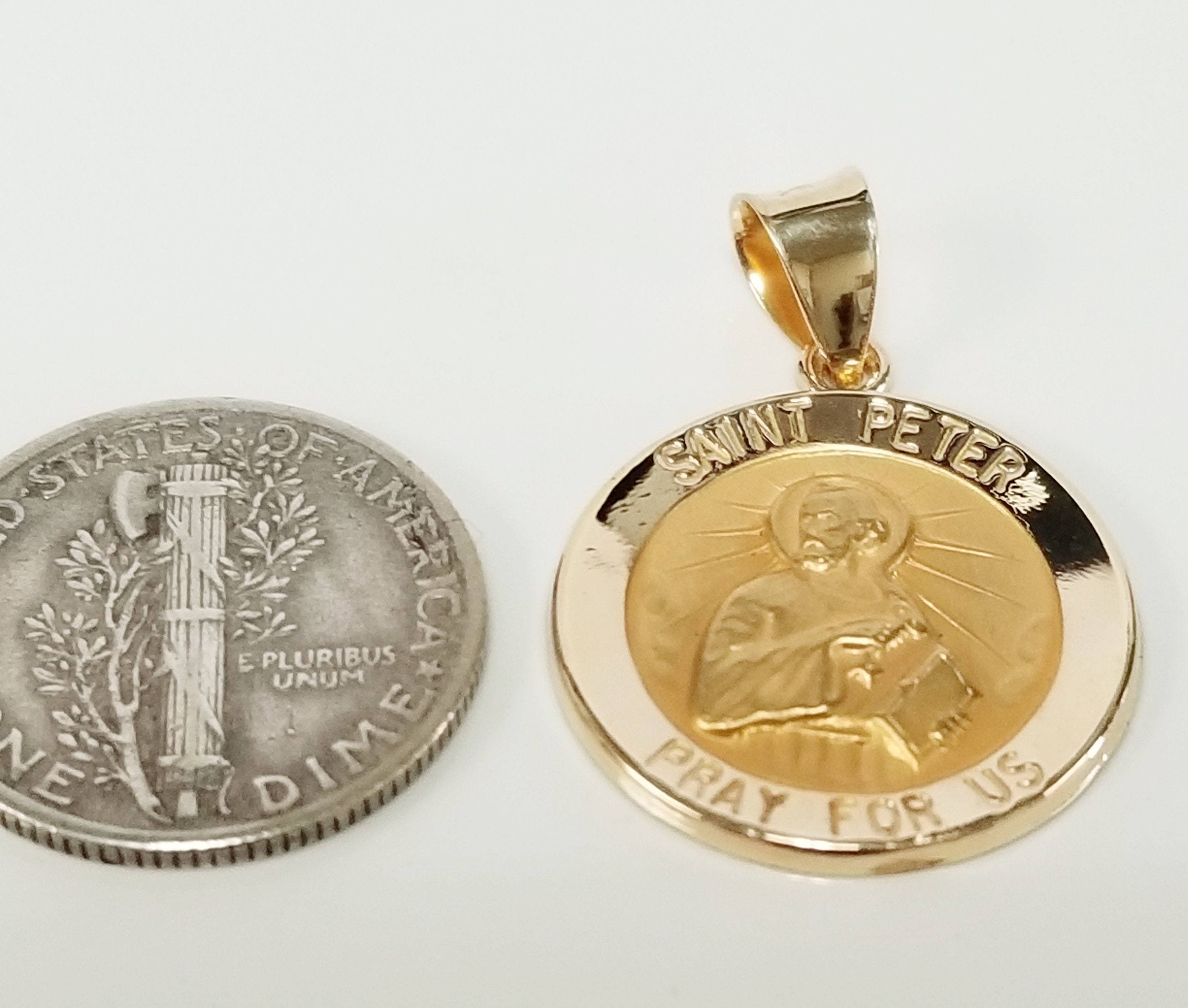 Sale 1" Estate Vintage 14k Yellow Gold Saint Peter Key to Heaven ...