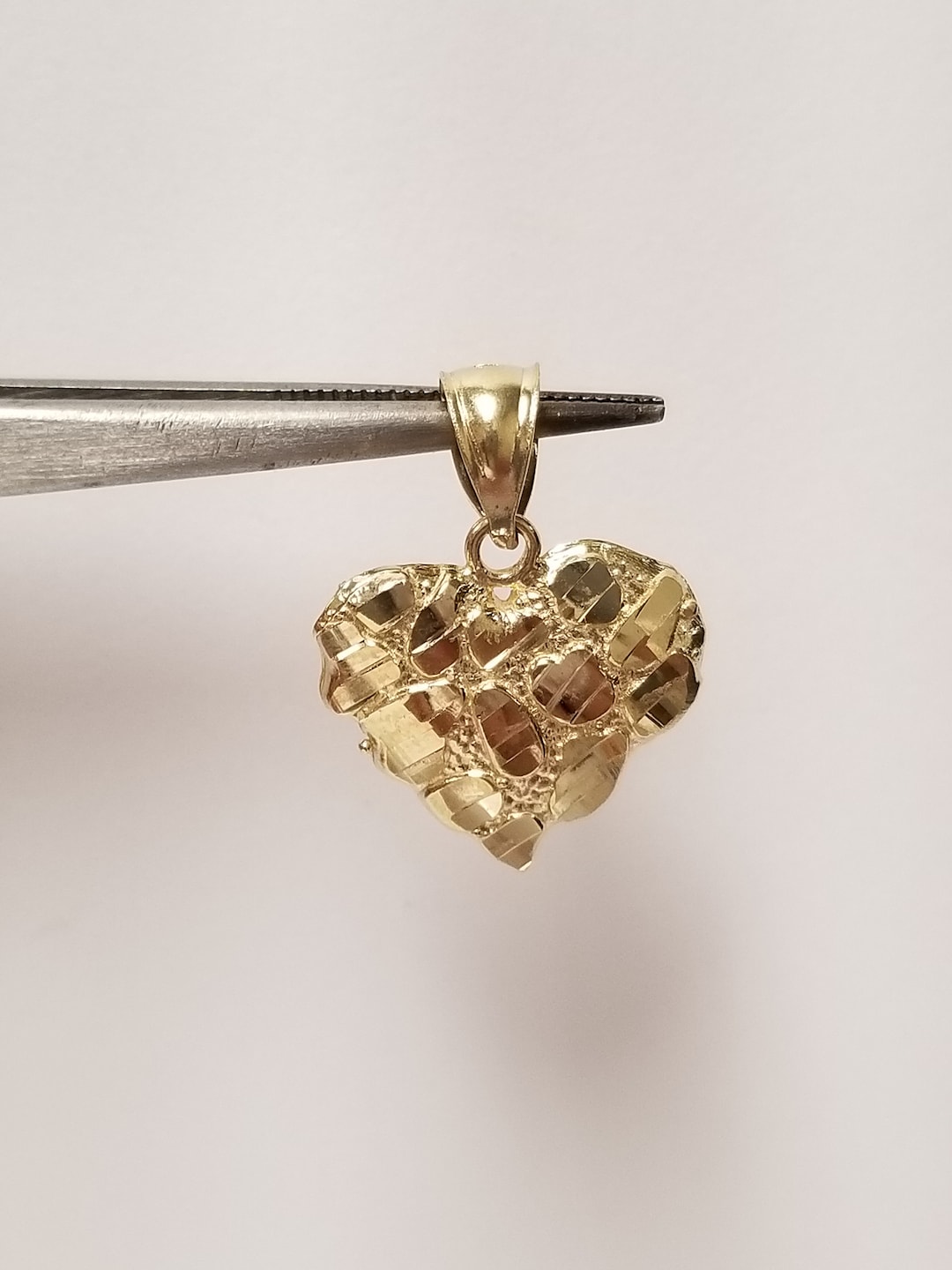 3/4" Estate 10k Yellow Gold Heart Nugget Diamond Cut Filigree Charm ...