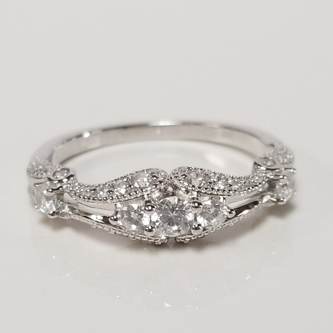 Estate Sterling Silver 925 Cz .50ct Diamond Princess Round Cut Stone ...