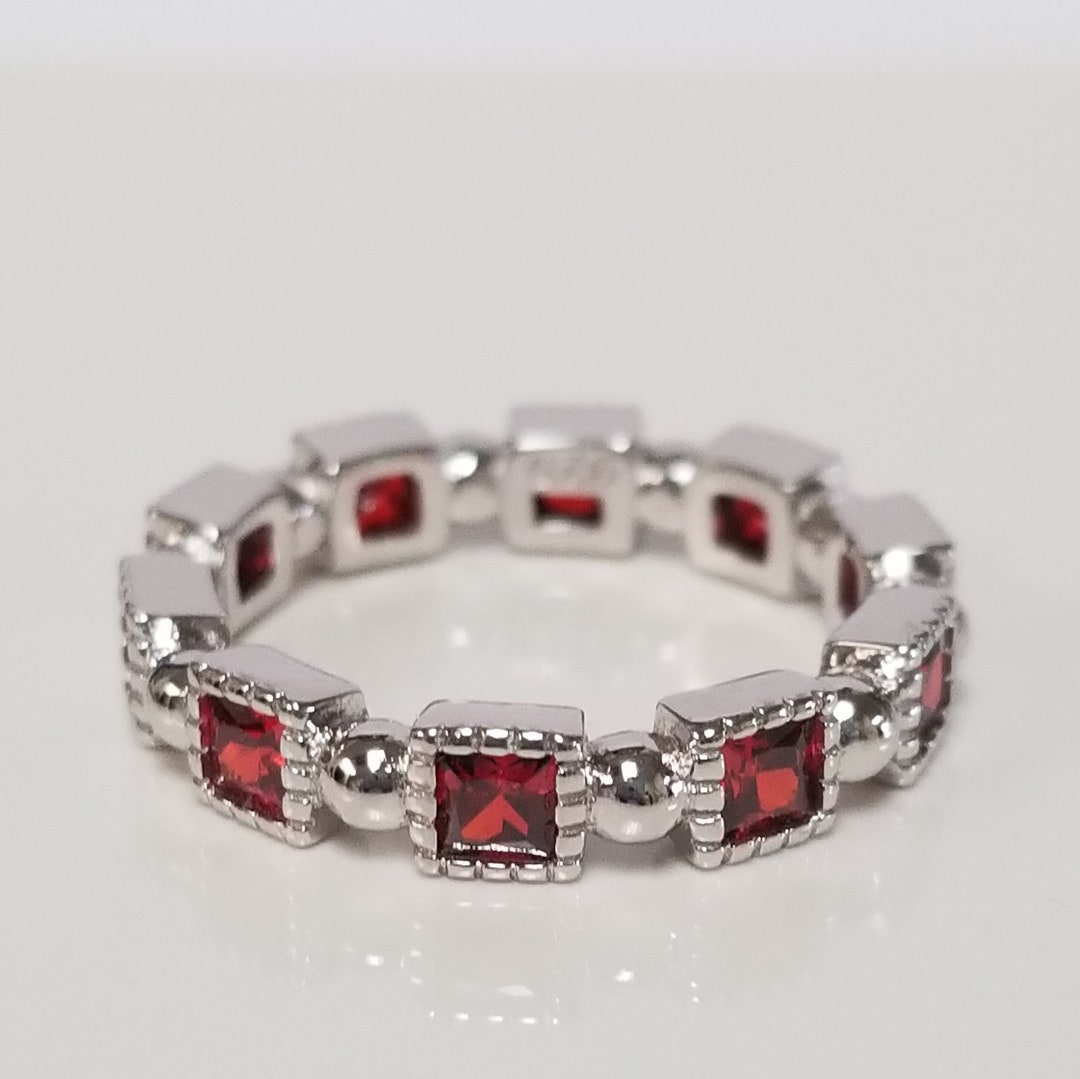 Estate Sterling Silver 925 Ruby or Garnet 1ct Bead Ball Eternity Band ...