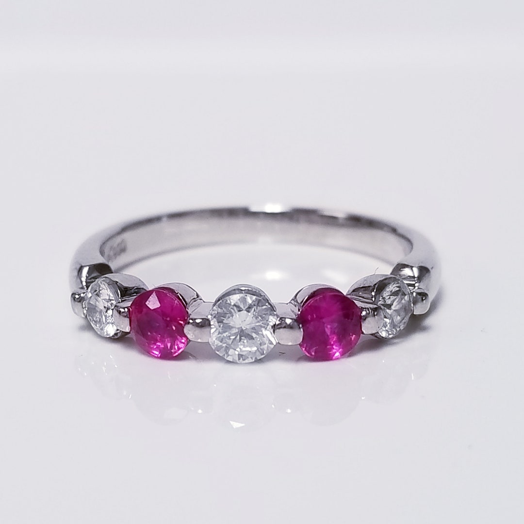 Sale Ring Size 6 Estate Platinum 900 Natural Genuine .35ct Ruby .35ct ...