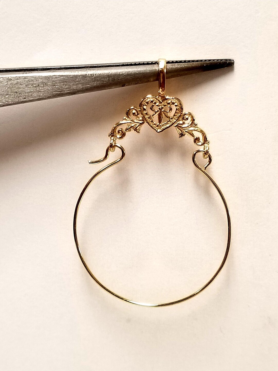 1.5" Estate 14k Yellow Gold Wire Heart Filigree Flower Charm Holder ...