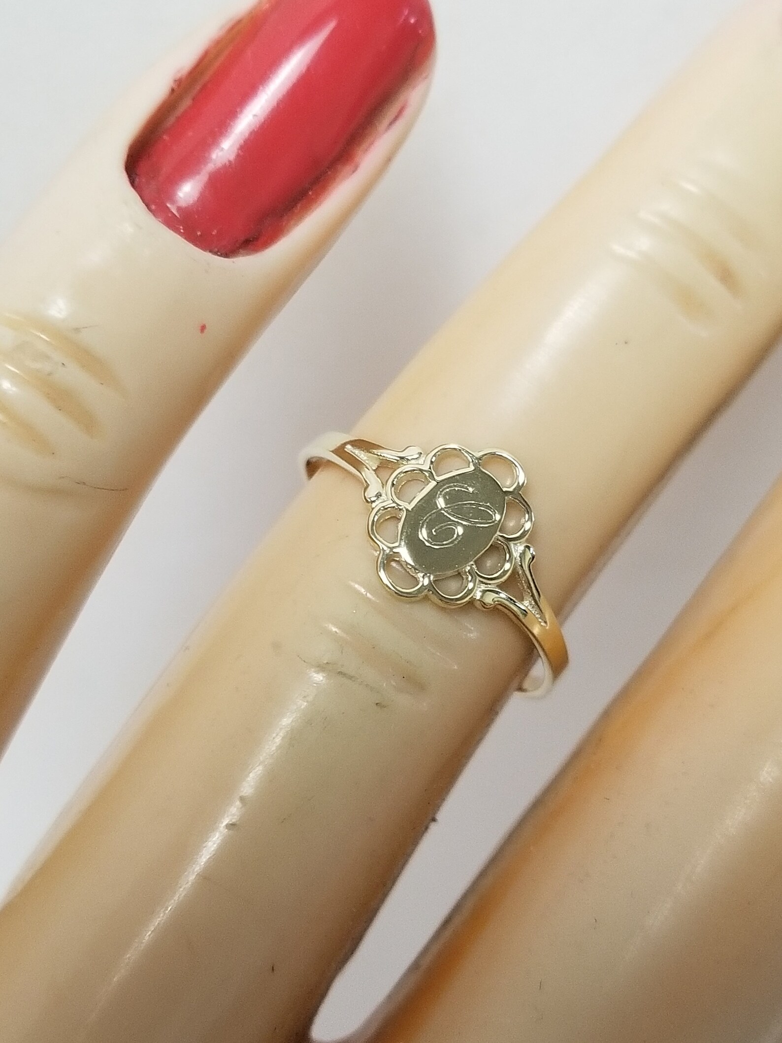 C Size 4.25 Estate 10k Yellow Gold Baby Ring Initial C Monogram ...