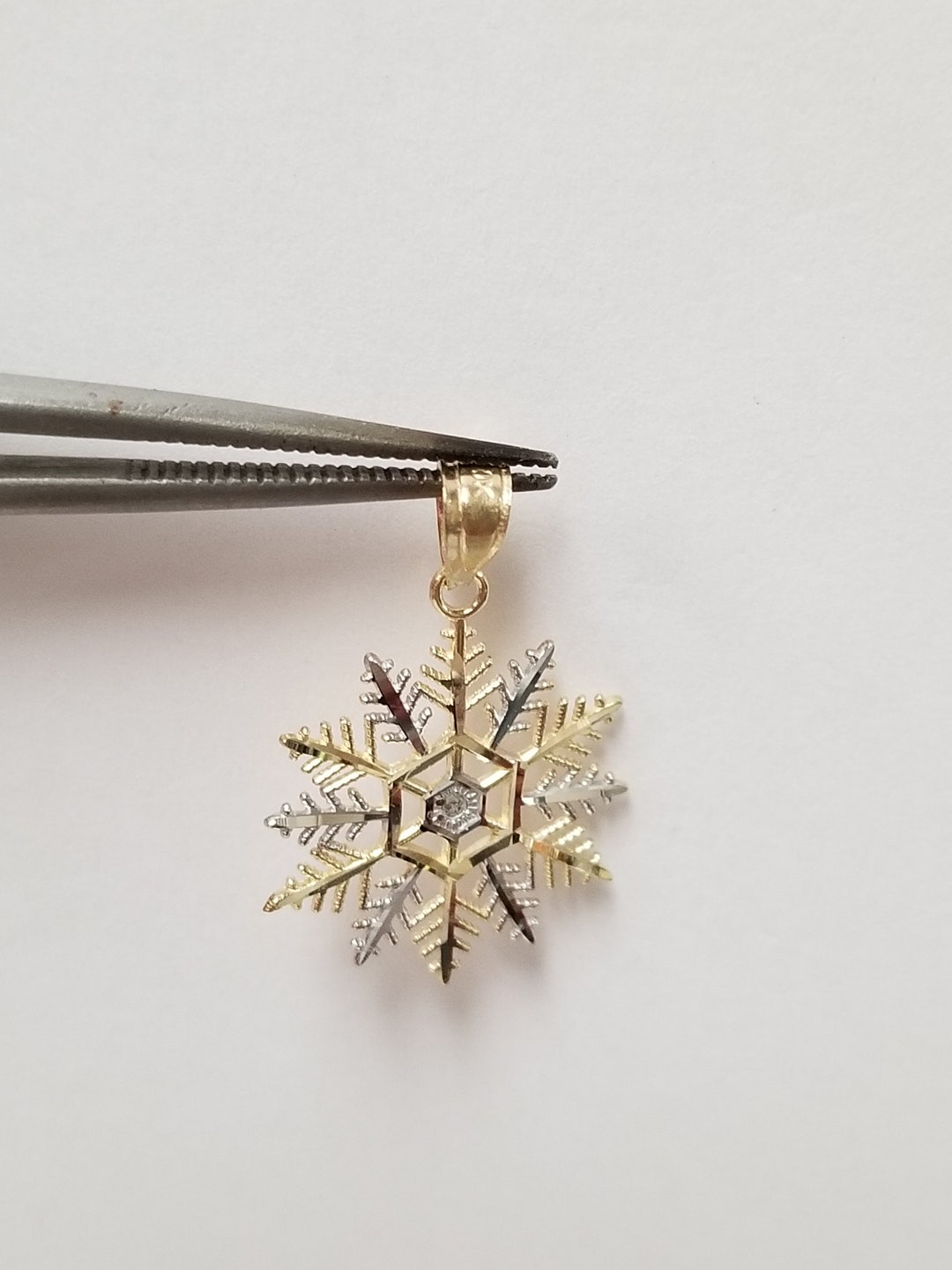 3/4" Estate 10k Yellow White Gold Snowflake Charm Pendant Stunning G175 ...