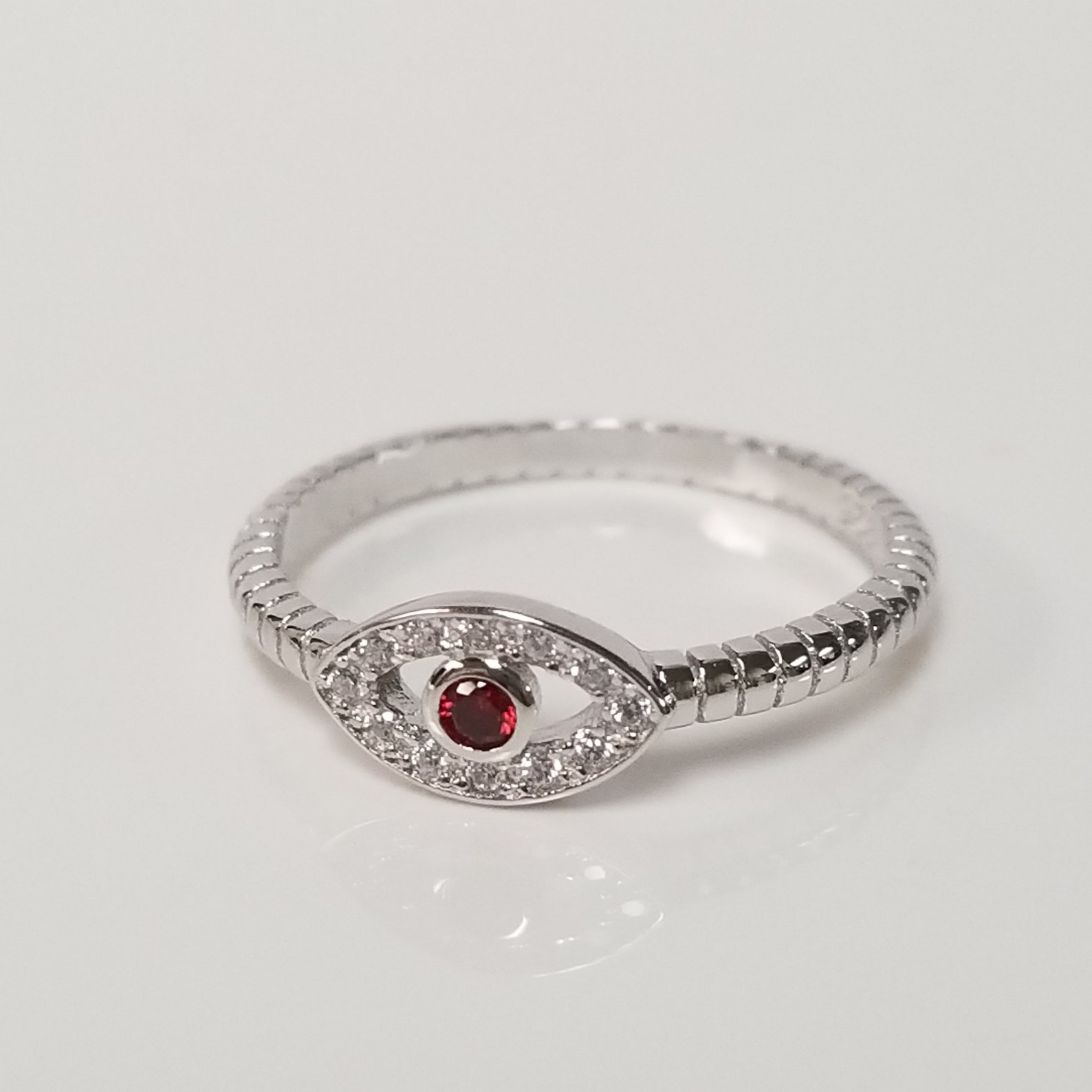Estate Sterling Silver 925 Red .05ct Ruby or Garnet Cz Diamond Evil Eye ...