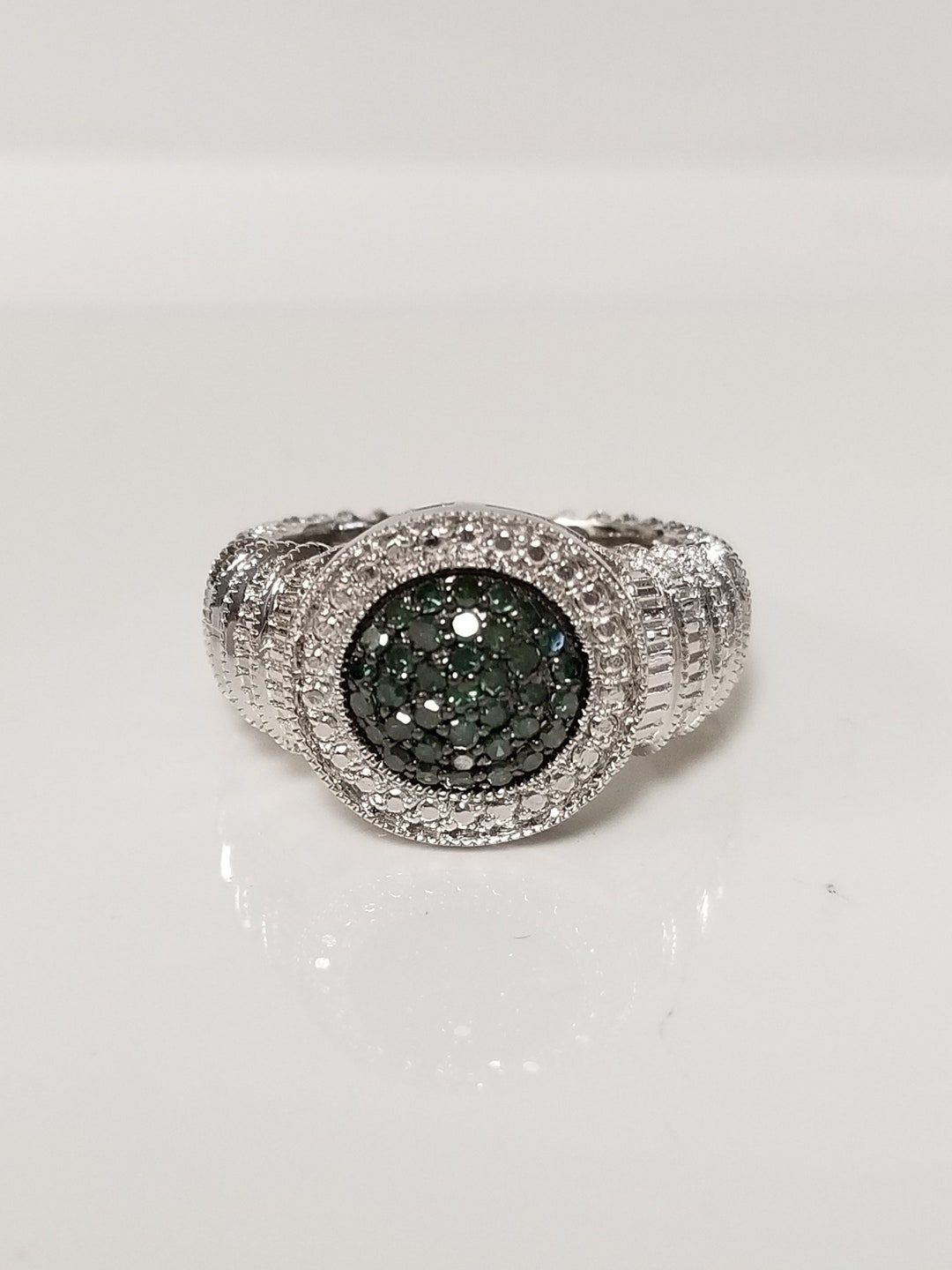 Size 4 5 7 8 9 or 10 Estate Sterling Silver 925 Green .35ct Diamond ...