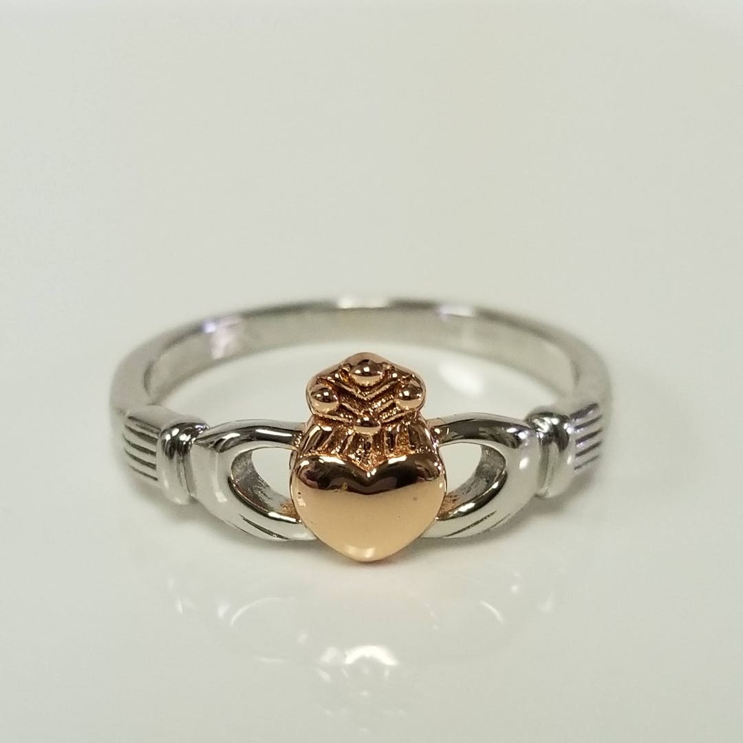 Estate Sterling Silver 925 Rose Gold Heart Irish Claddagh Crown Hand ...