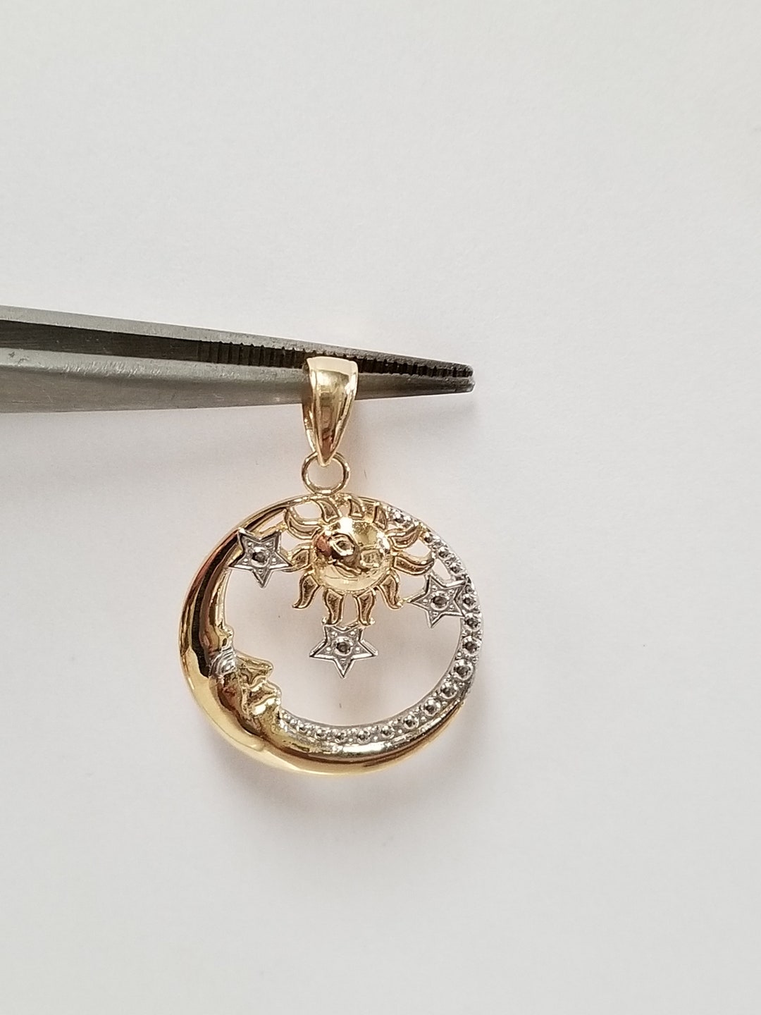 1" Estate 14k Yellow White Gold Sun Sunshine Moon Stars Love Space ...