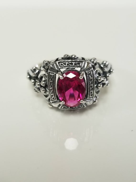 Estate Silver Sterling 925 Red 1.5ct Ruby Filigree Antique | Etsy