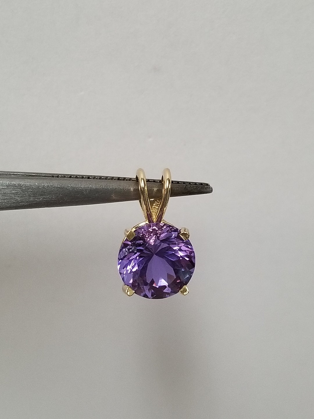 1/2" Estate 14k Yellow Gold Created Alexandrite 8mm 2ct Stone Purple to ...