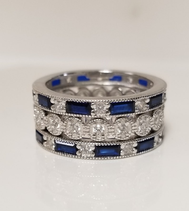 Set Stack 3 Rings Size 6 8 or 9 Estate Sterling Silver 925 Cornflower ...