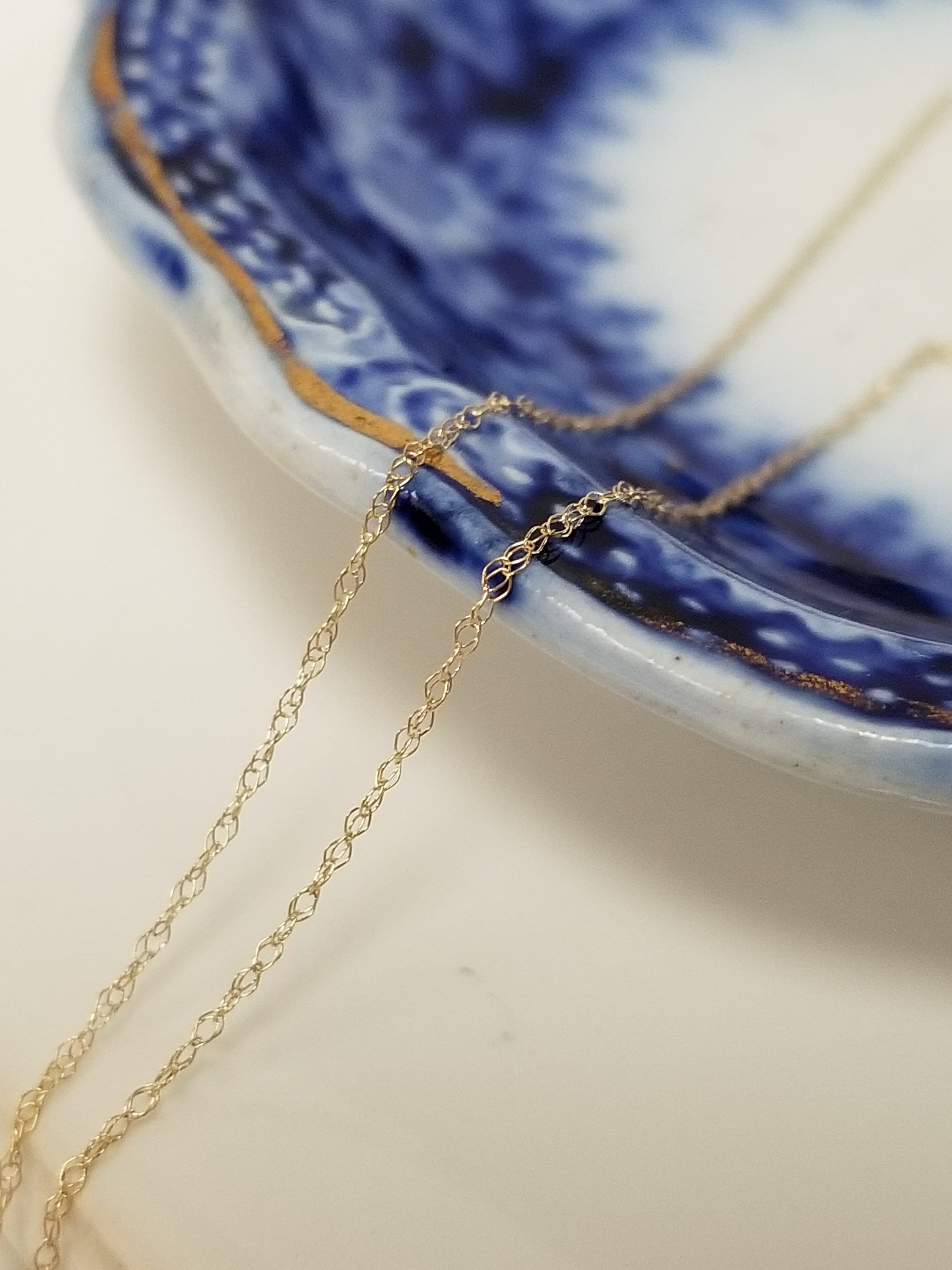 15" Chain Necklace Estate New 14k Yellow Gold Natural .05ct Ocean Blue ...