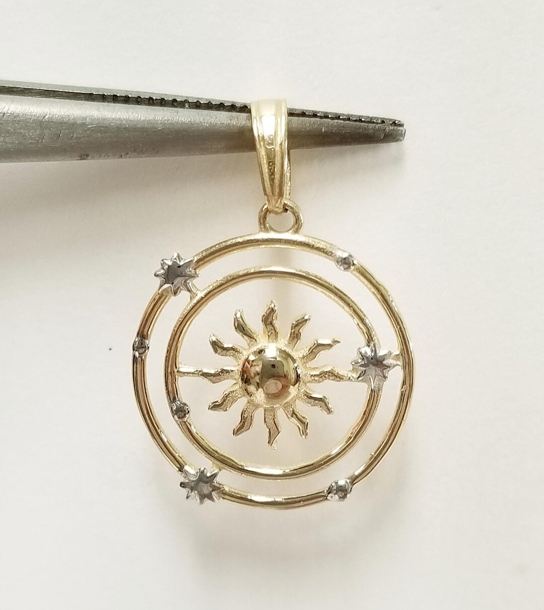 3/4" Estate 14k Yellow White Gold Sun Solar System Earth Stars Orbit ...