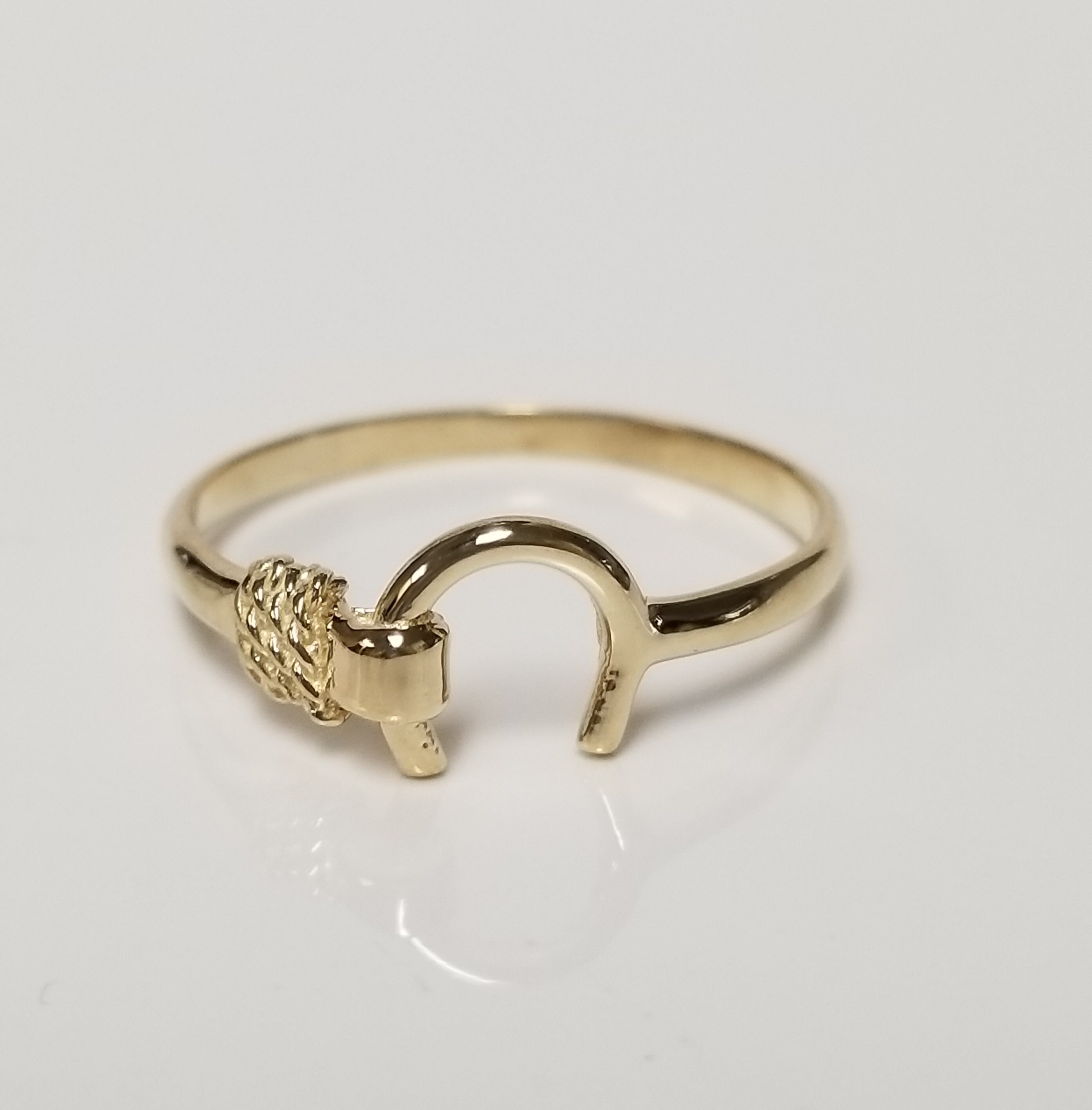 Size 7.25 Estate 14k Yellow Gold Horseshoe Rope Ring Band Cowgirl Pinky ...
