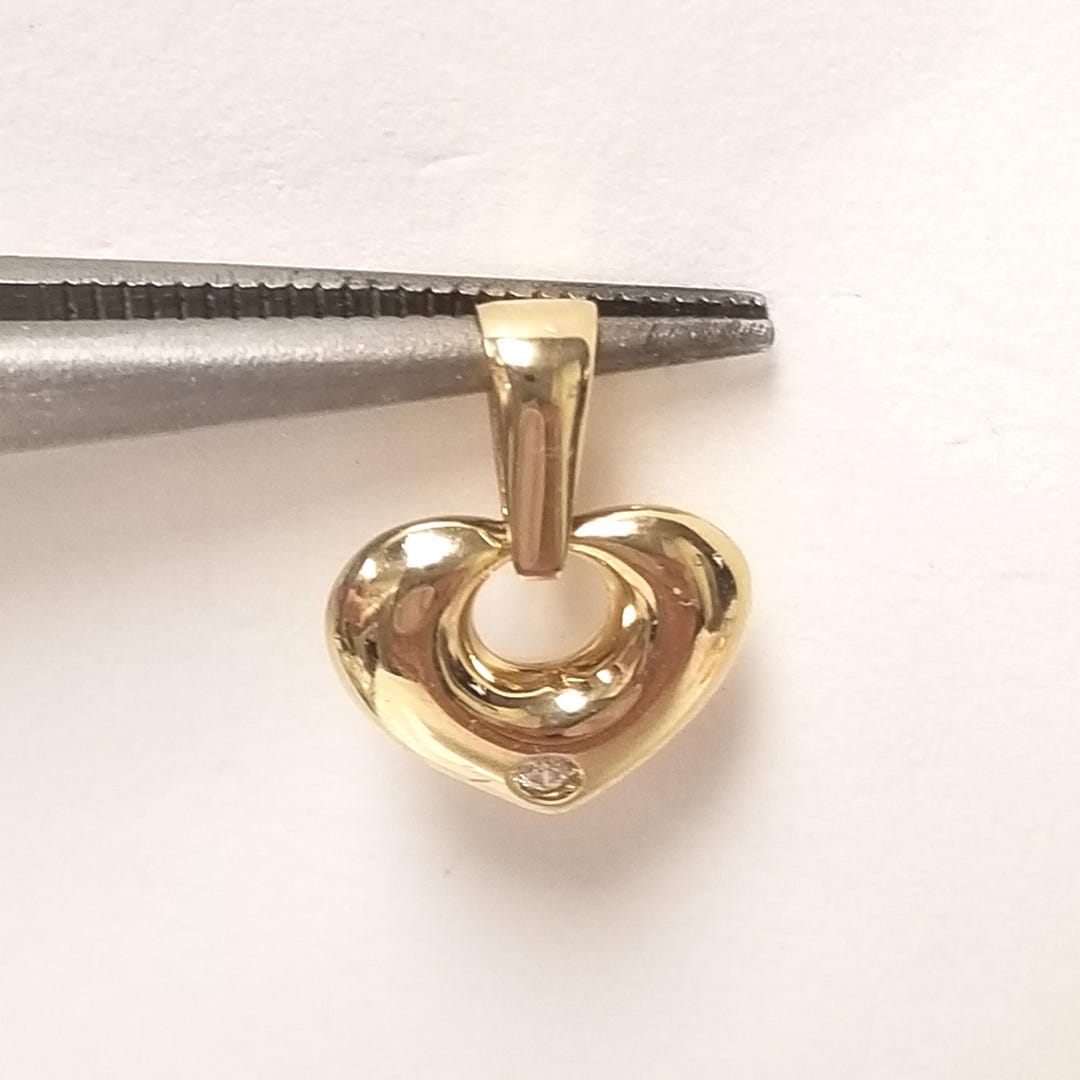 3/8" Estate 14k Yellow Gold Cz .02ct Diamond Puffed Heart Pendant Charm ...