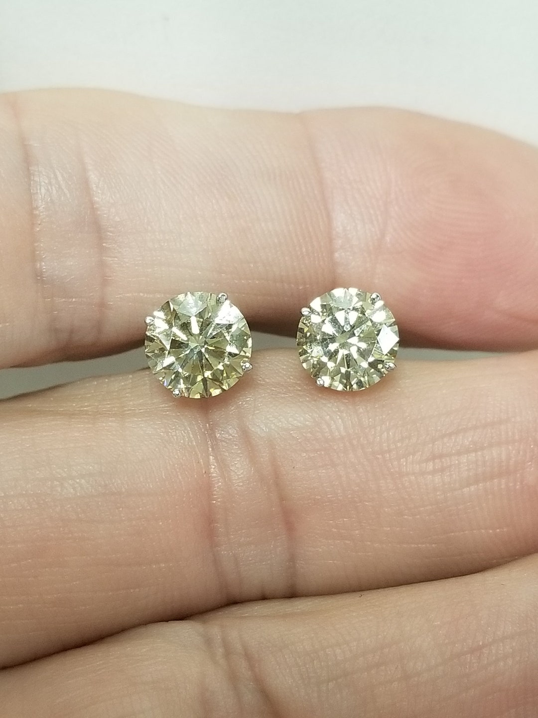 7.6mm Estate 14k White Gold LAB Natural 3ct Champagne Diamond Studs ...