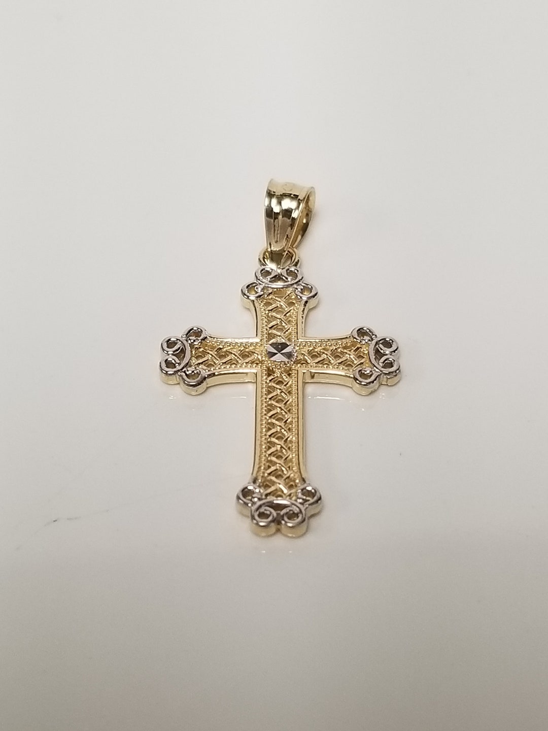 1" Estate 14k Yellow White Gold Cross Love God Victorian Filigree Charm ...