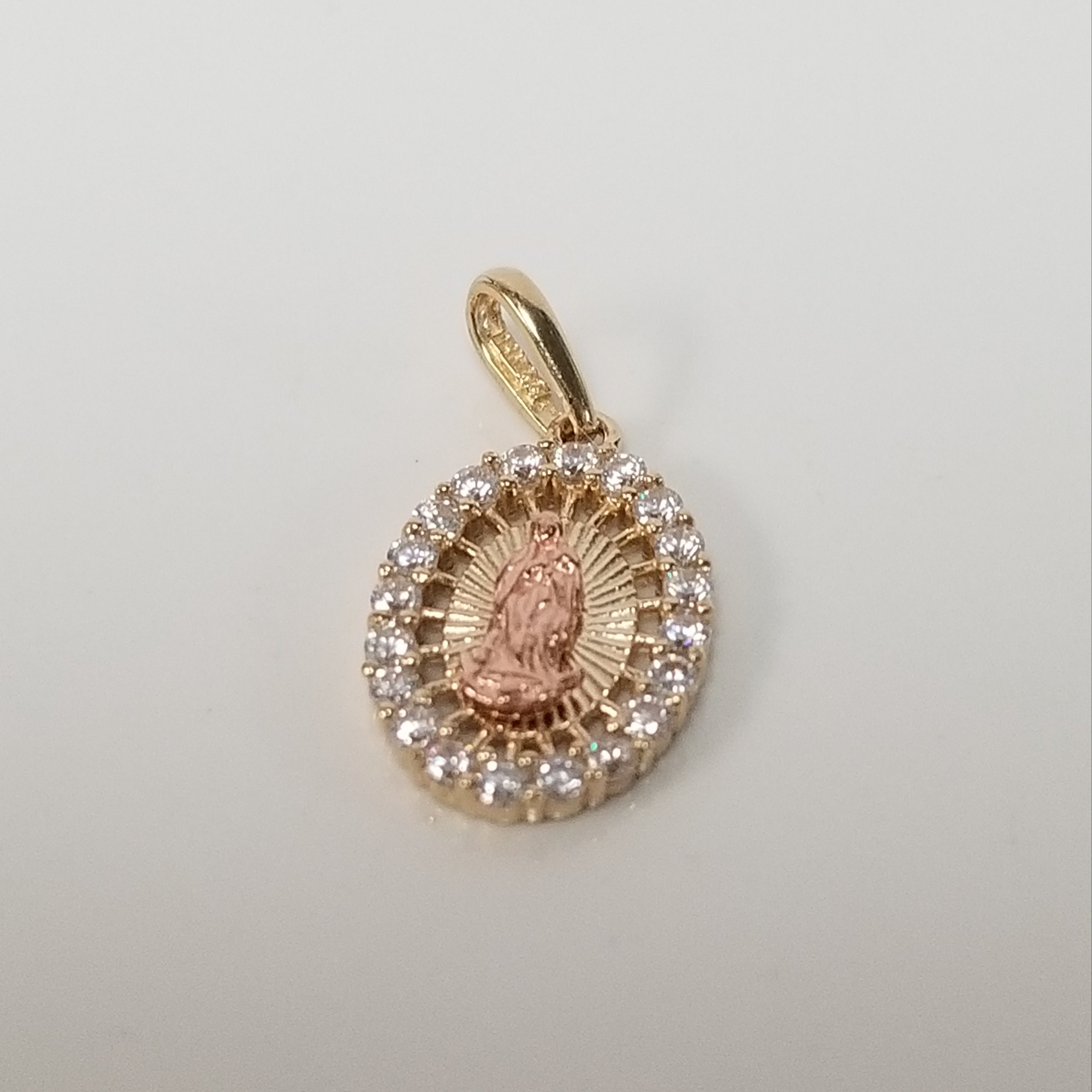 5/8" Estate 14k Yellow Rose Gold Mother Mary CZ Diamond Vintage Pendant ...