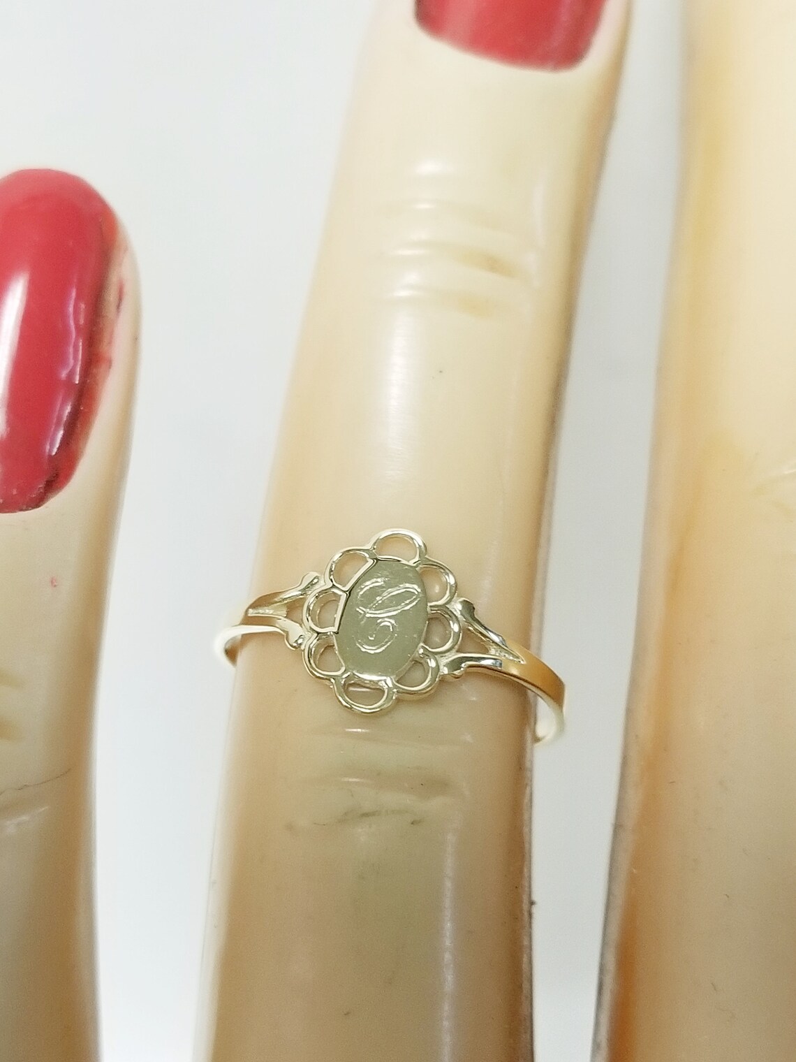 C Size 4.25 Estate 10k Yellow Gold Baby Ring Initial C Monogram ...