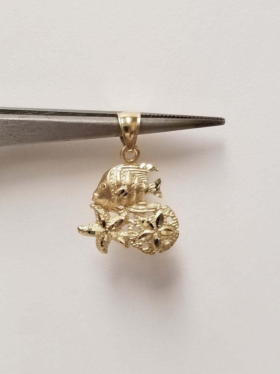 3/4" Estate 14k Yellow Gold Red Snapper Star Fish Sand Dollar Pendant ...