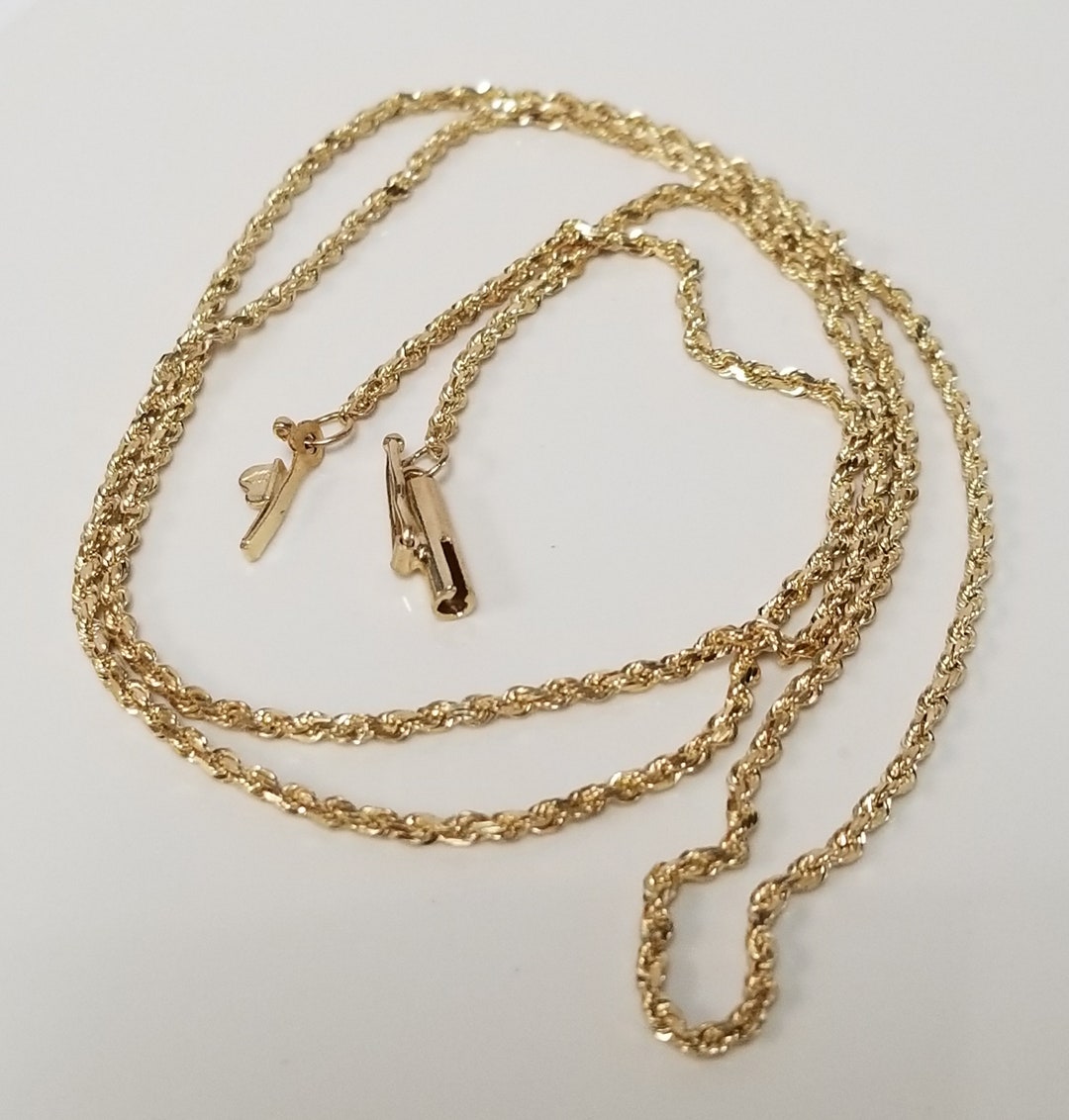 6.23 Grams 18 Estate 10k Yellow Gold Necklace Chain Rope 1.5mm Barrel ...