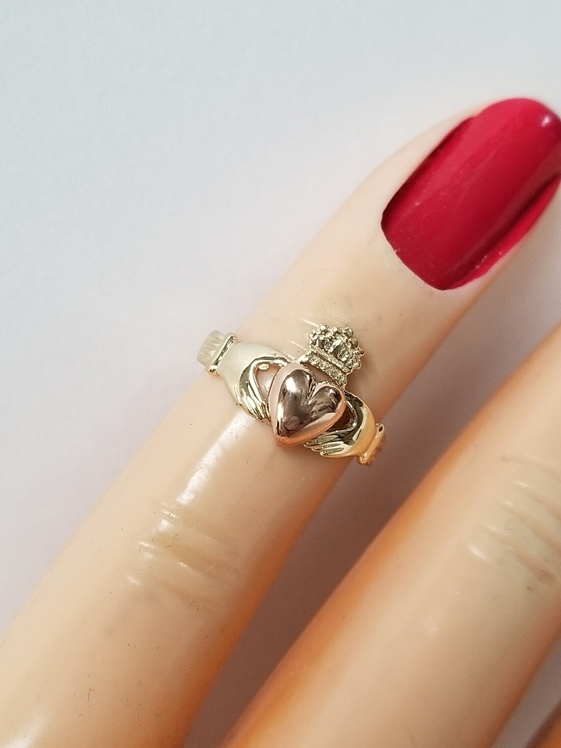 Size 1 Estate 14k Yellow Rose Gold Claddagh Irish Puffed Heart Hands ...