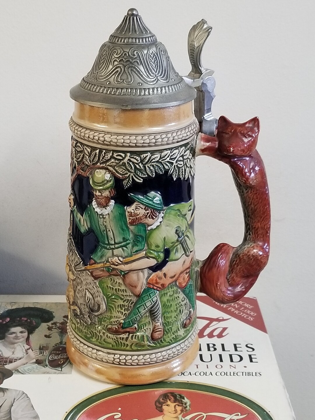 9" Gerz Original West Germany Stein Fox Hunters Boar Dogs Pewter Top ...
