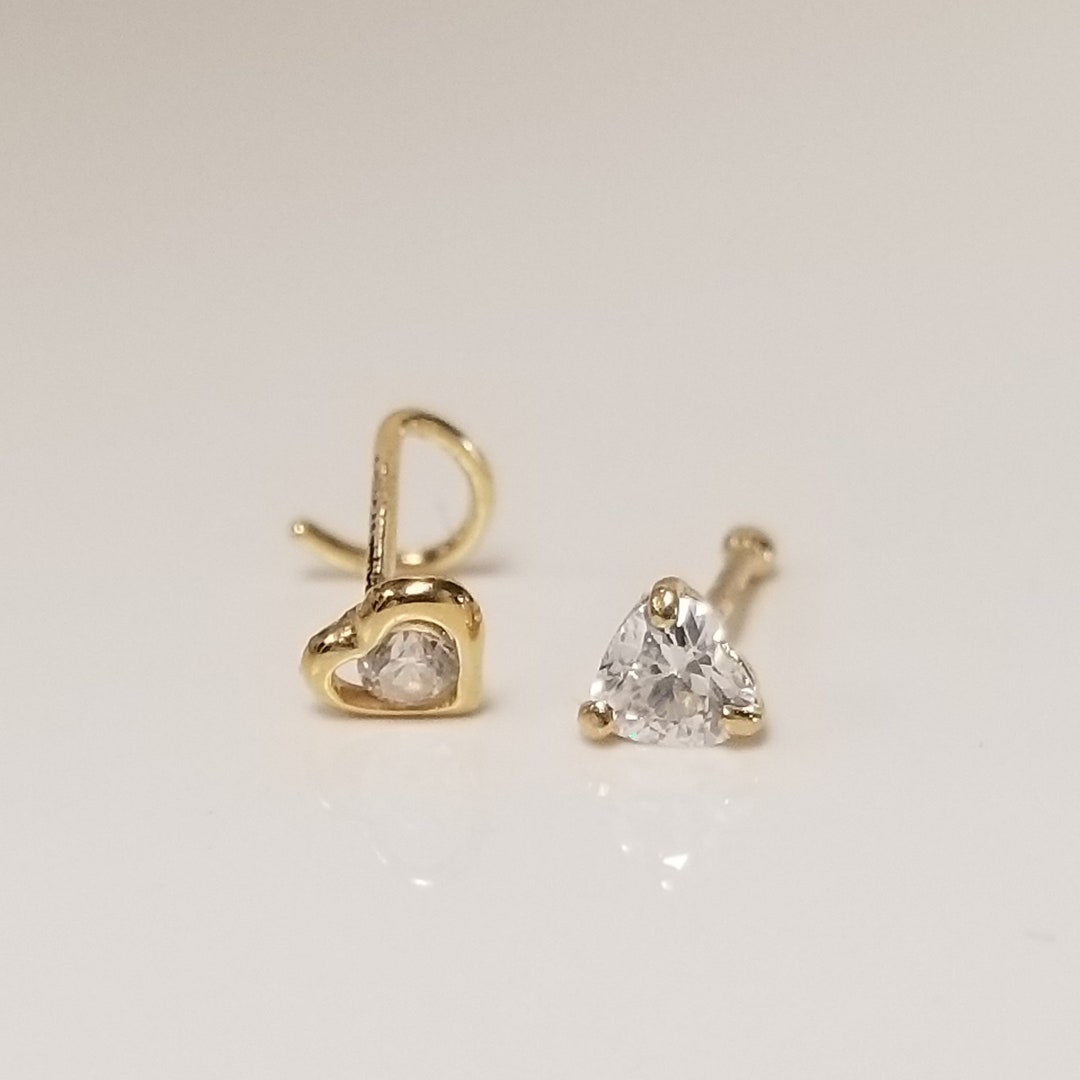 Sale 3mm New 14k Yellow Gold Created CZ Diamond Heart Nose Stud ...
