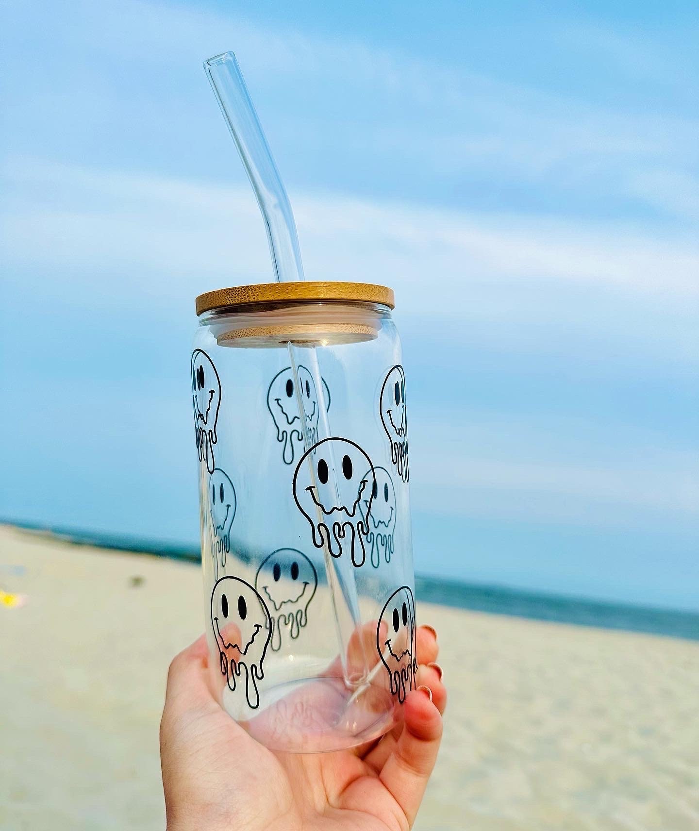 Melting Smiley Face Cups, Glass Cups With Straw and Lid, Smile Melly ...