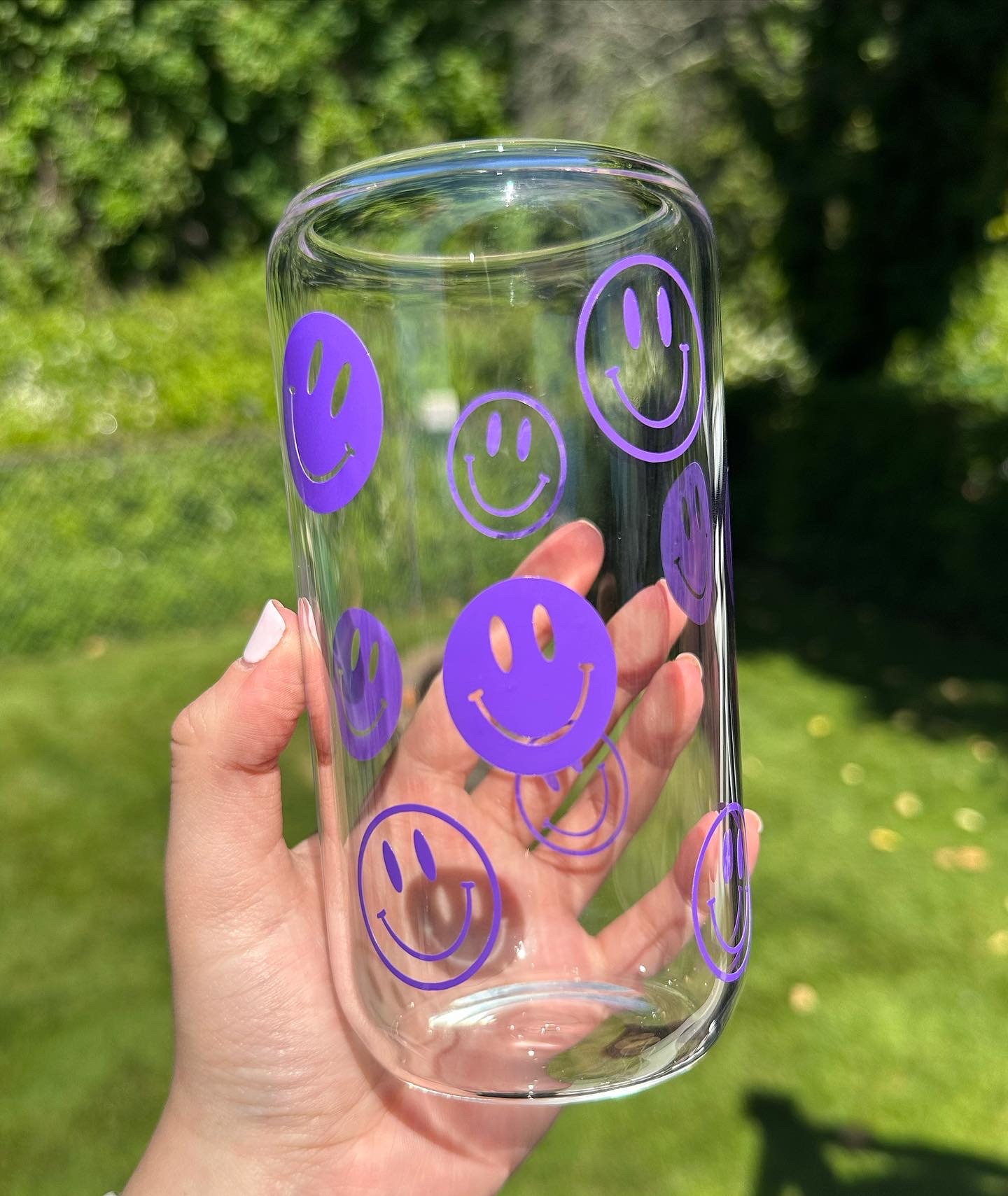 Smiley Face Cups, Glass Cups With Straw and Lid, Smile Cricut Cups ...