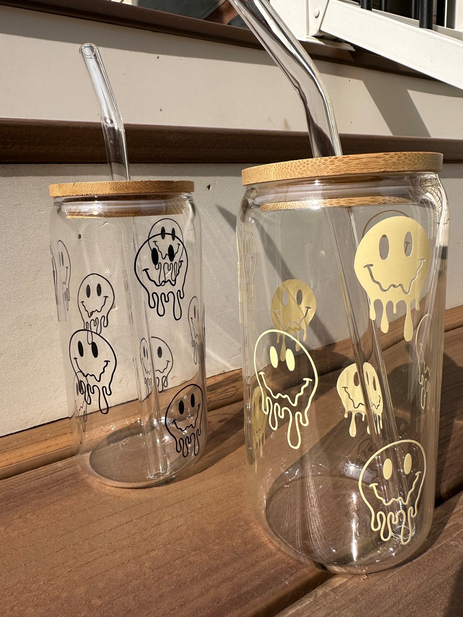 Melting Smiley Face Cups, Glass Cups With Straw and Lid, Smile Melly ...