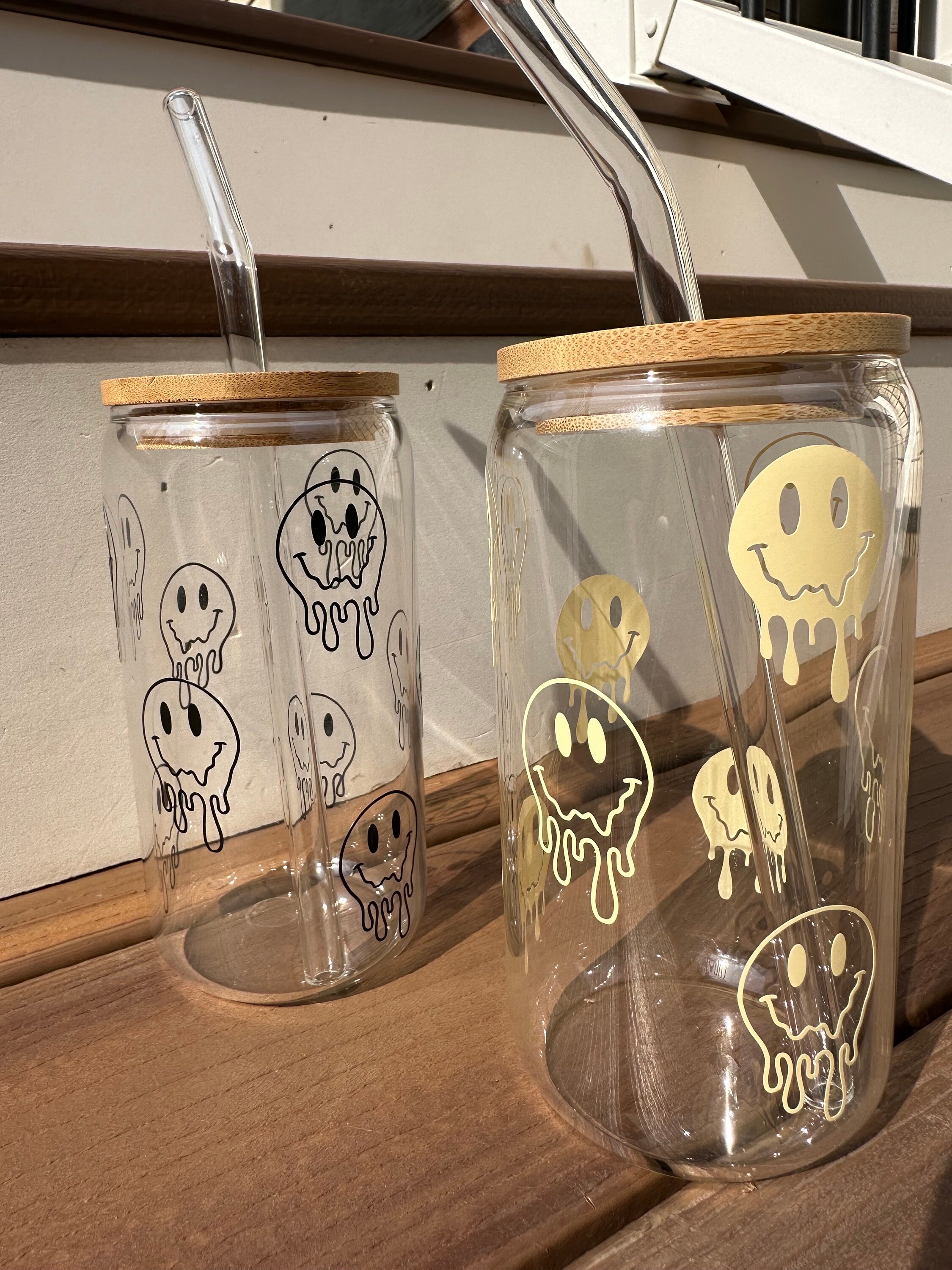 Melting Smiley Face Cups, Glass Cups With Straw and Lid, Smile Melly ...