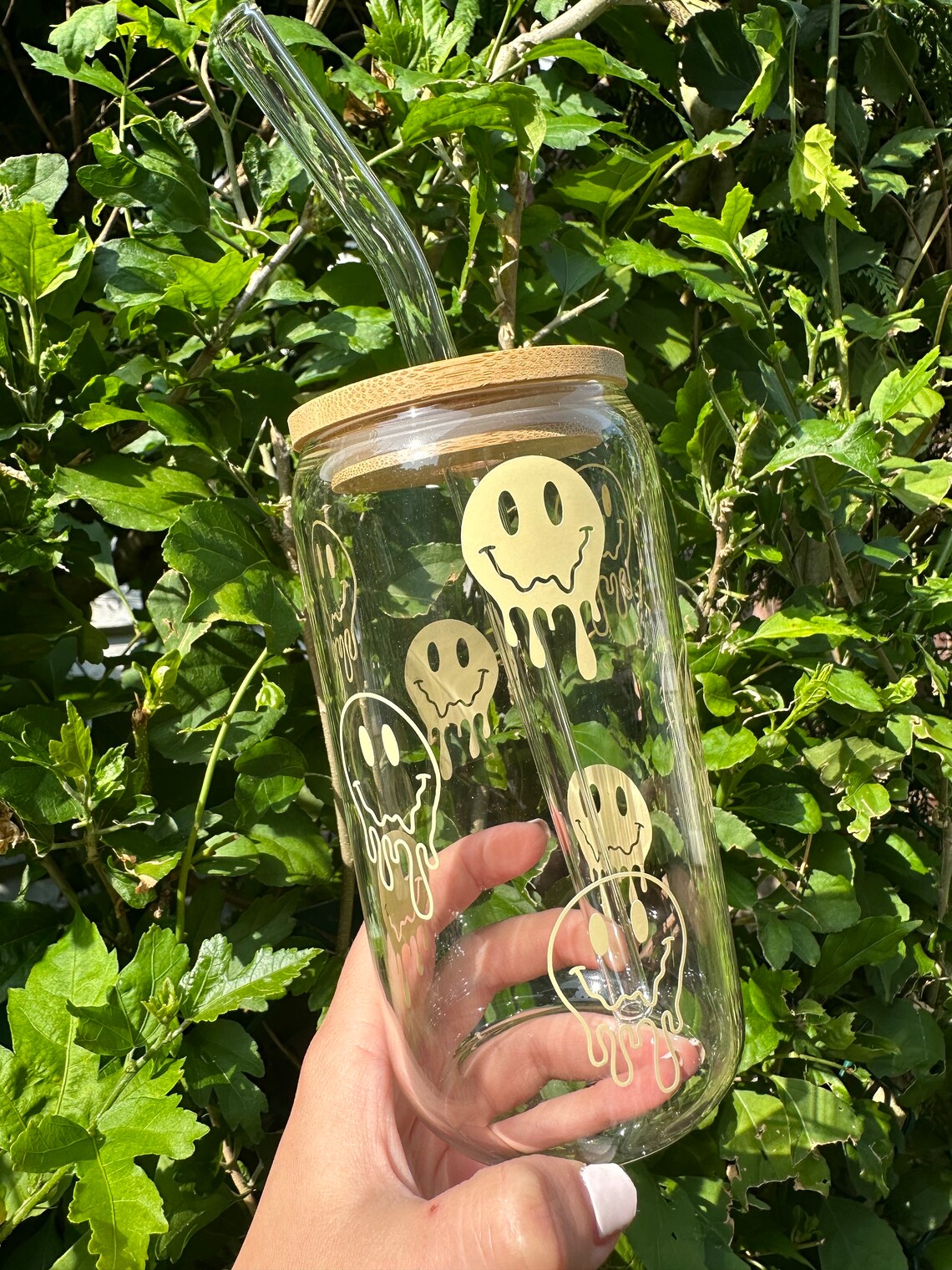 Melting Smiley Face Cups Glass Cups With Straw and Lid Smile - Etsy