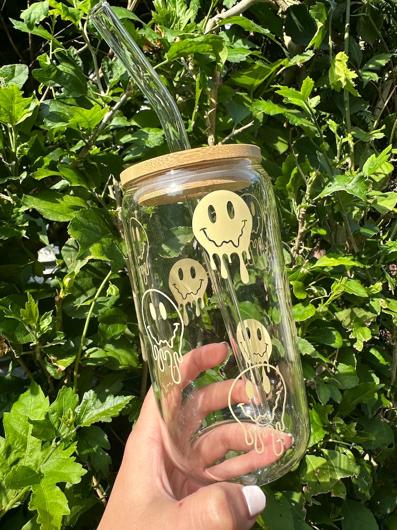 Melting Smiley Face Cups, Glass Cups With Straw and Lid, Smile Melly ...