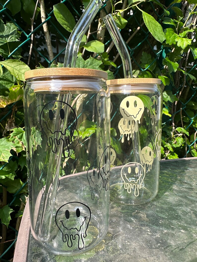 Melting Smiley Face Cups, Glass Cups With Straw and Lid, Smile Melly ...
