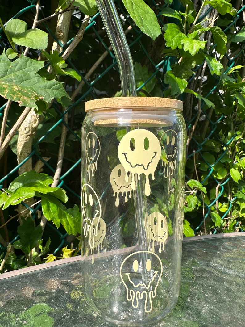 Melting Smiley Face Cups, Glass Cups With Straw and Lid, Smile Melly ...