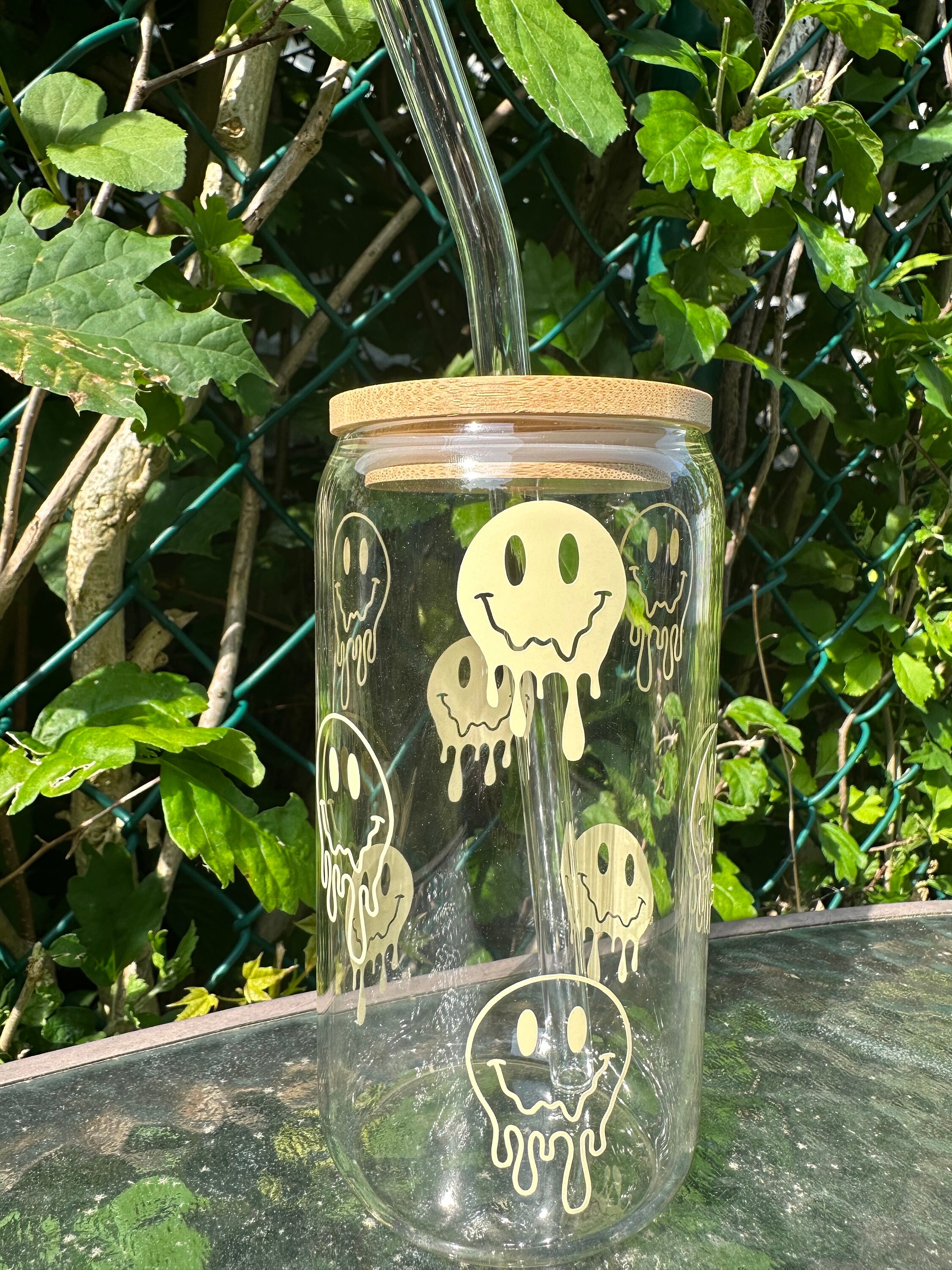 Melting Smiley Face Cups, Glass Cups With Straw and Lid, Smile Melly ...