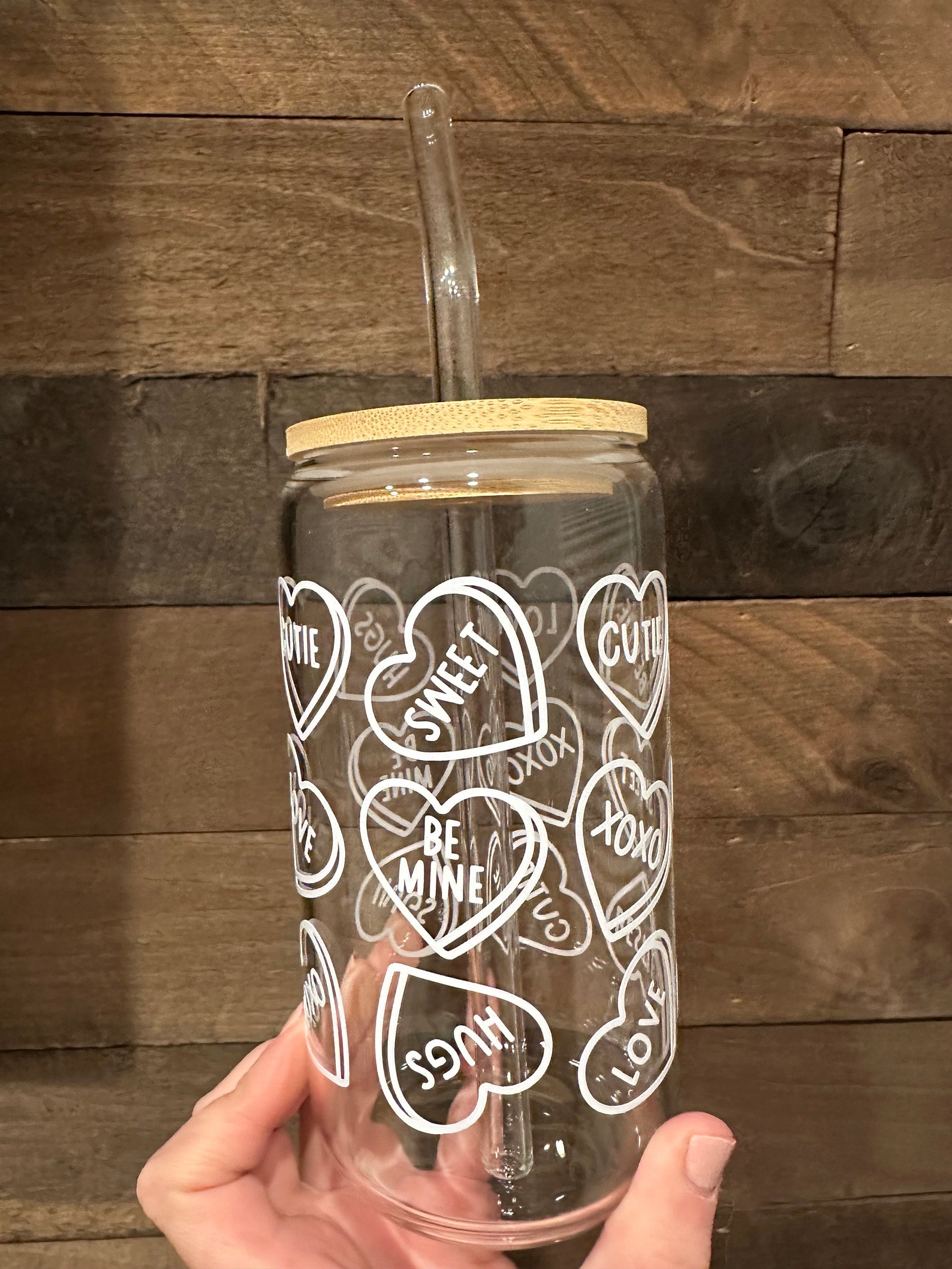 Valentines Day Hearts Cup, Valentines Cup, Candy Hearts Glass Cup ...