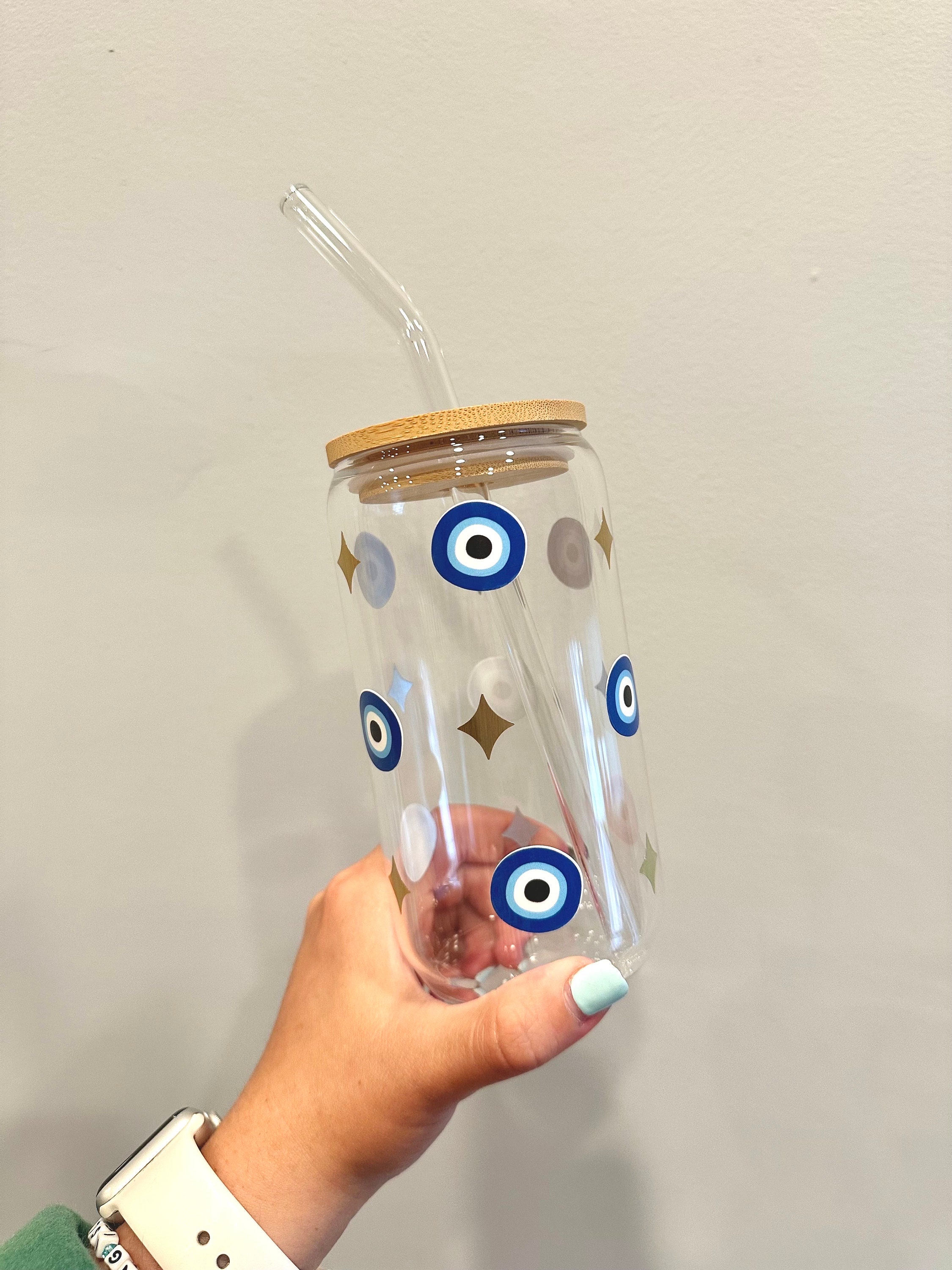 Evil Eye Cup, Hamsa Cup, Evil Eyes, Glass Cups With Straw and Lid, Evil ...