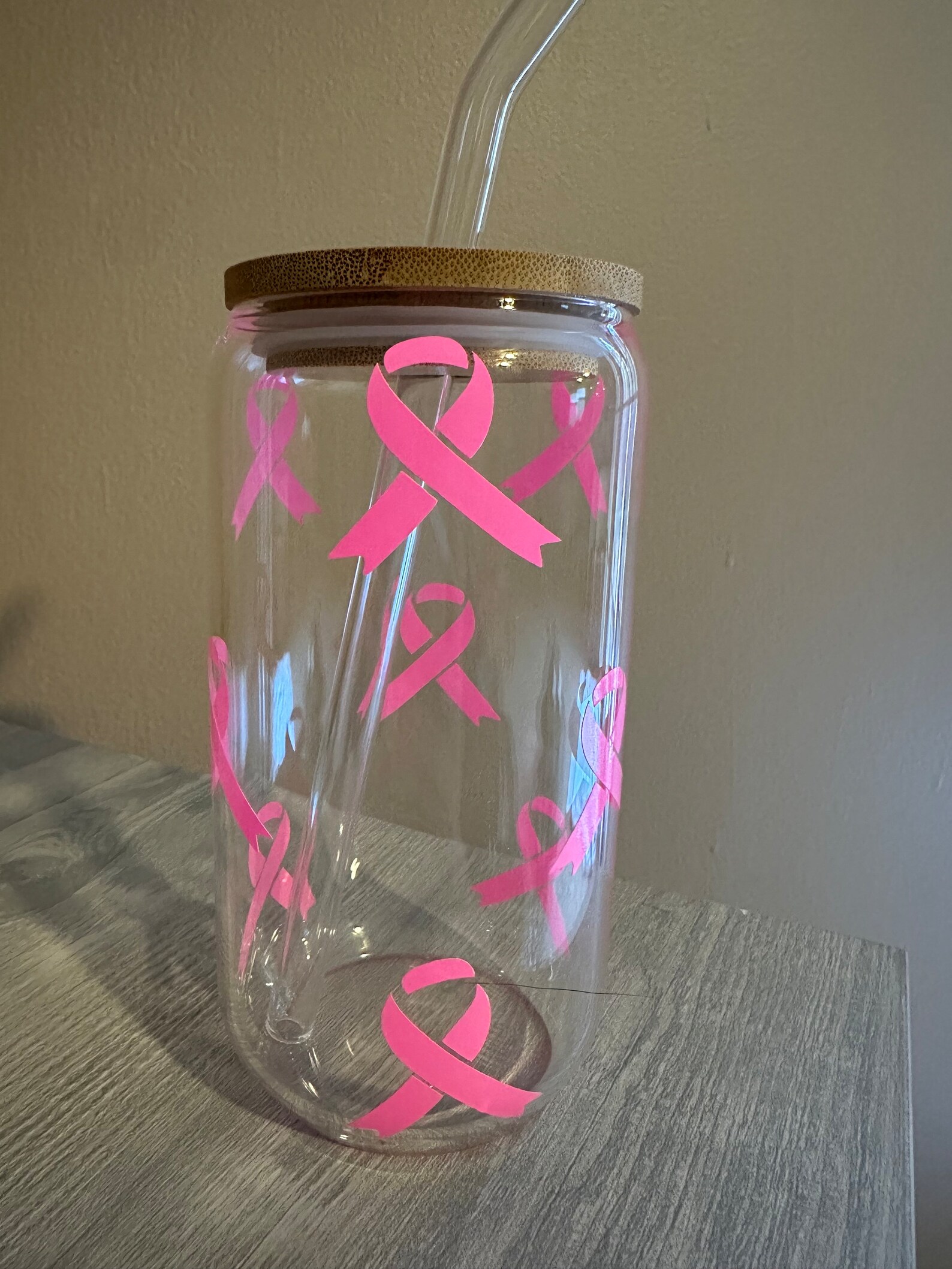 Breast Cancer Awareness Glass Cup, Pink Ribbon Cup, Glass Cup Straw and ...