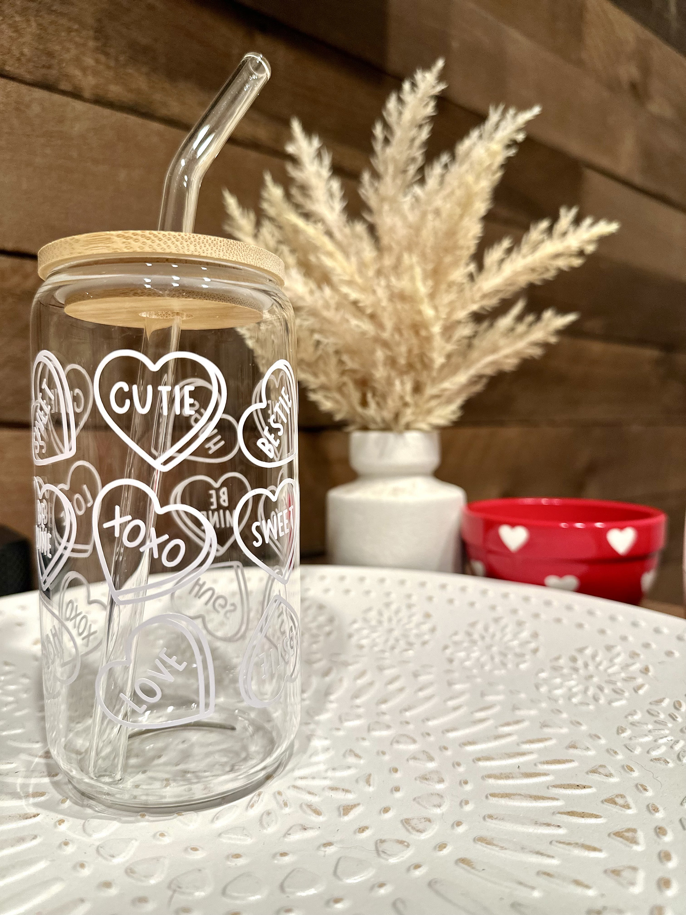 Valentines Day Hearts Cup, Valentines Cup, Candy Hearts Glass Cup ...