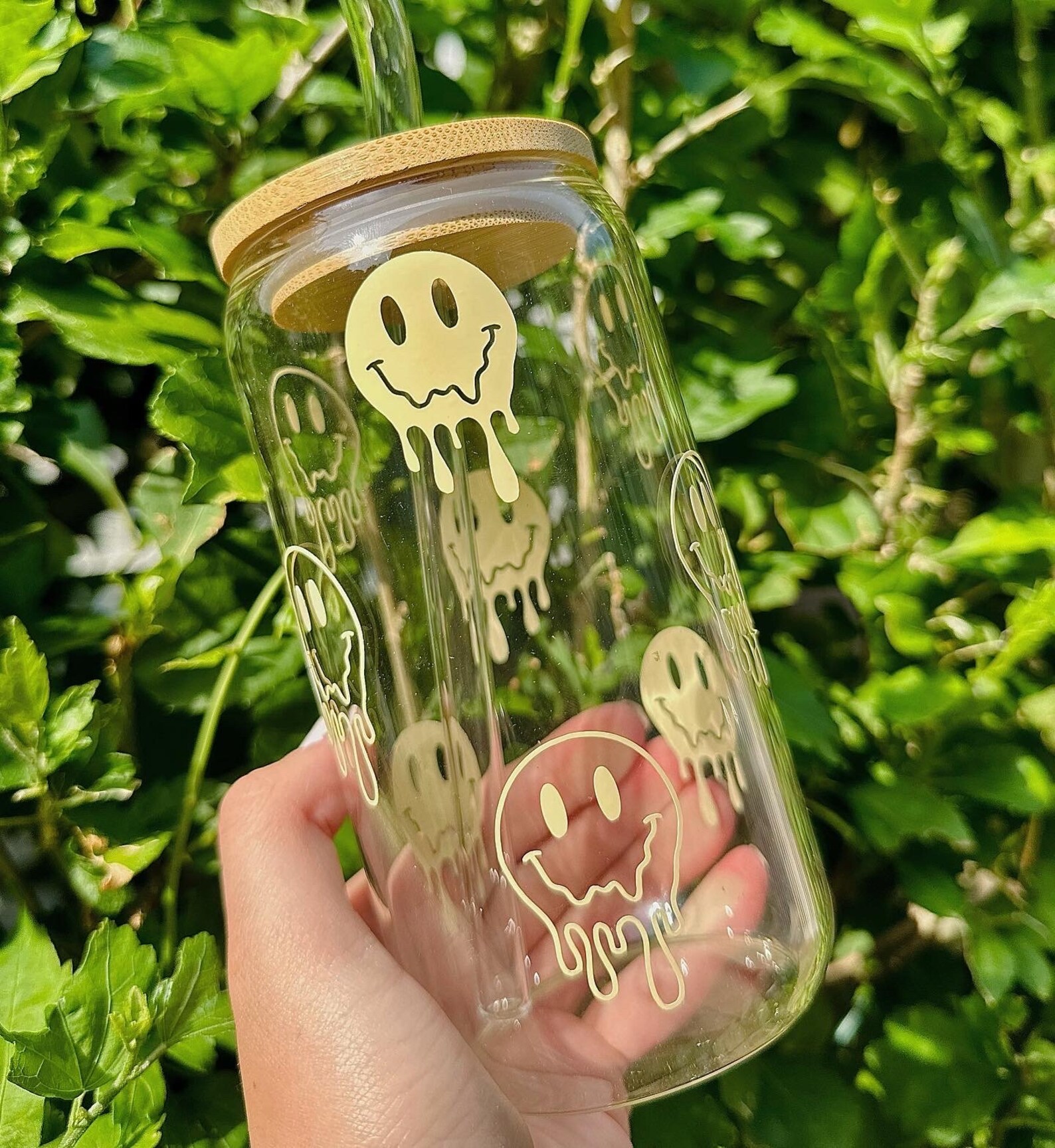 Melting Smiley Face Cups, Glass Cups With Straw and Lid, Smile Melly ...