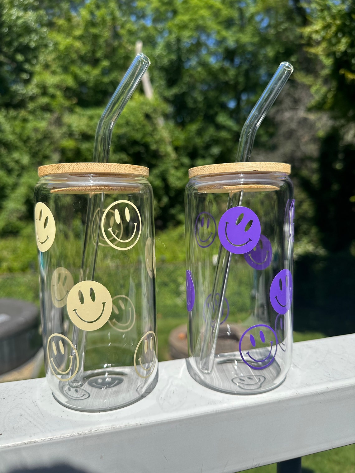 Smiley Face Cups, Glass Cups With Straw and Lid, Smile Cricut Cups ...
